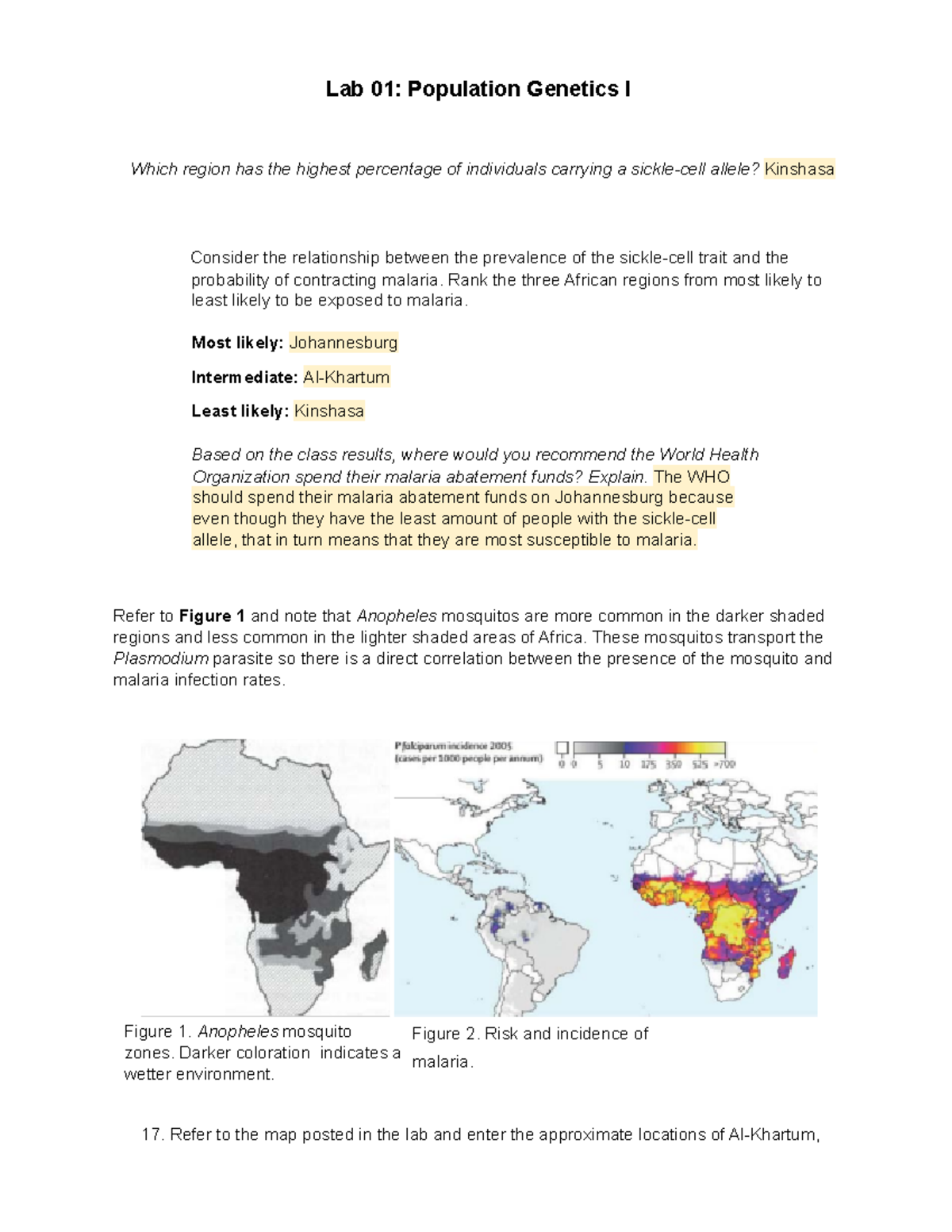 Bio lab 1 - Griffin Best - Lab 01: Population Genetics I Which region ...