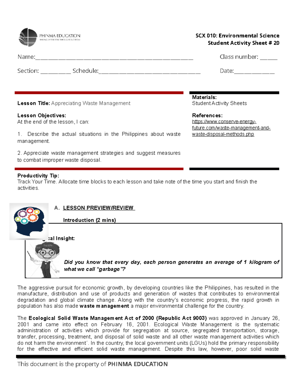 SCX 10: Lesson 20 - Student Activity Sheet # 20 - Studocu