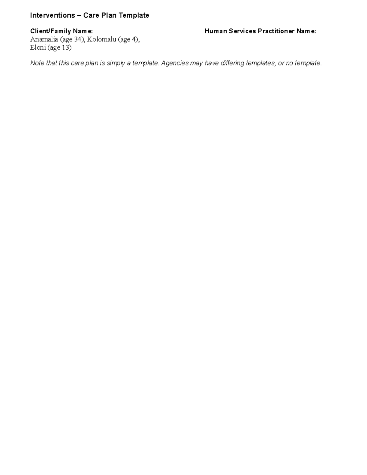 HSE Interventions Care Plan Template - Interventions – Care Plan ...