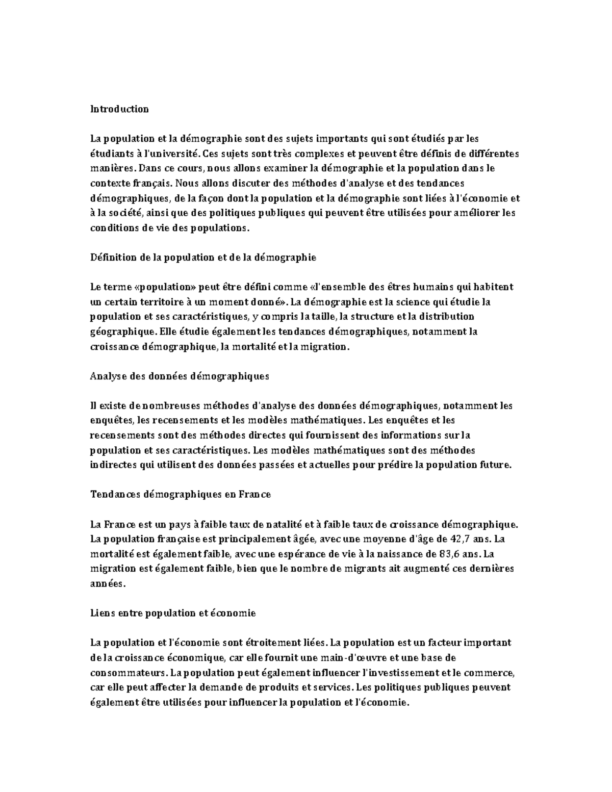 Population and Demography Notes de cours - Introduction La population ...