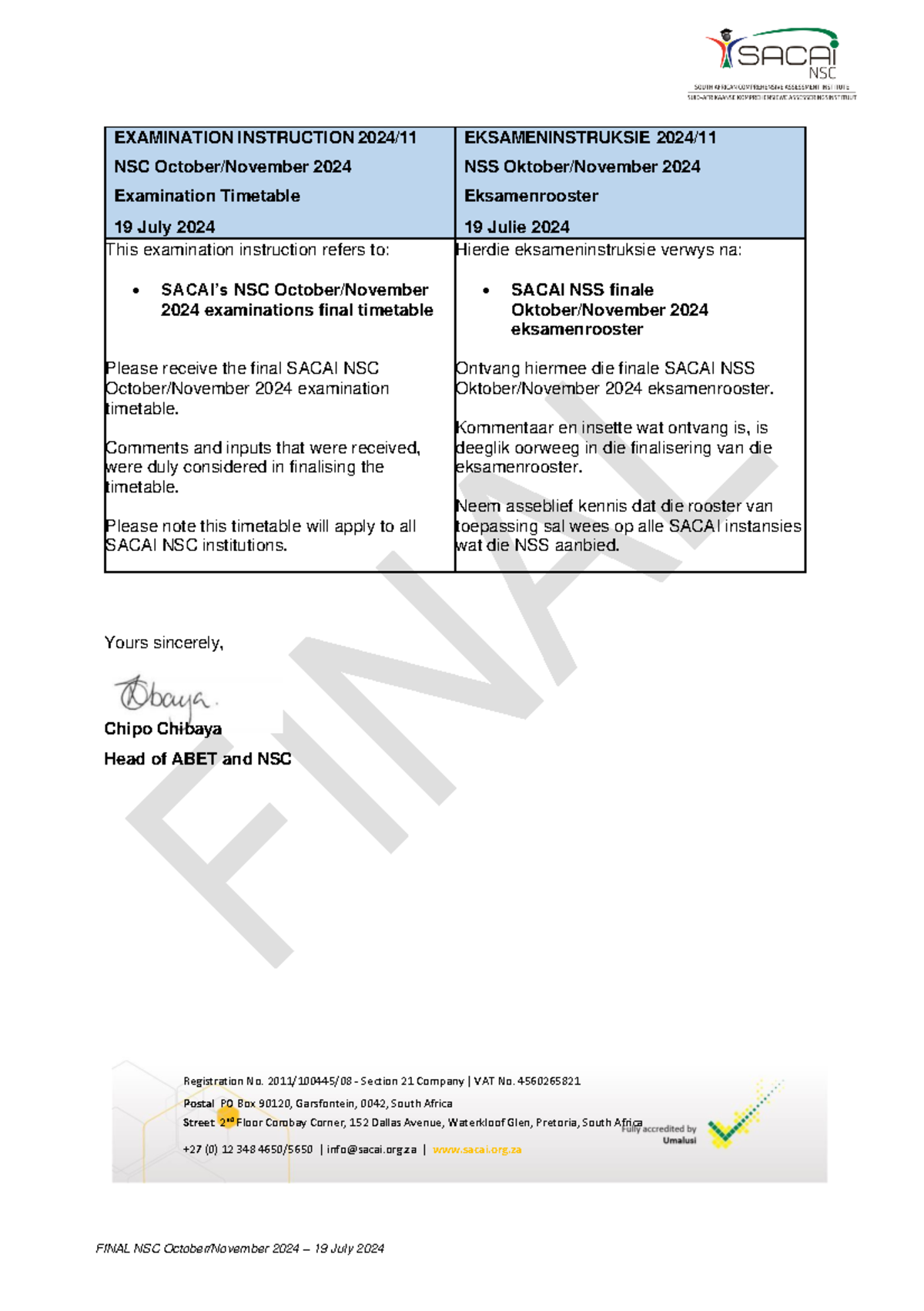 24 Exam Instruction 11 - Final NSC Examination Timetable 2024 ...
