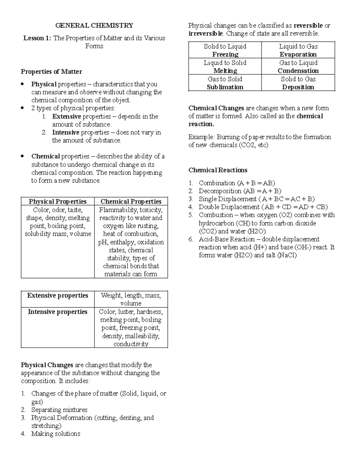 Lesson 1 - properties of matter and its various forms - GENERAL ...