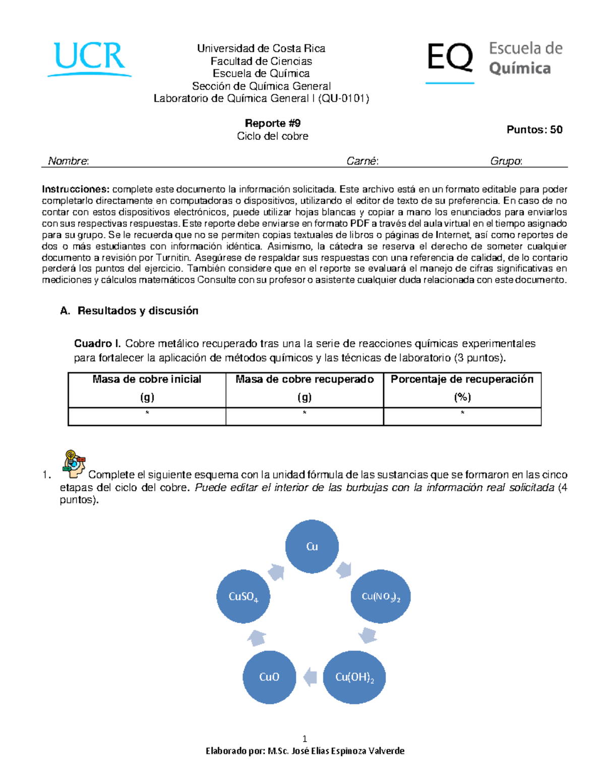 Reporte El Ciclo del Cobre - 1 Elaborado por: M. José Elías Espinoza ...
