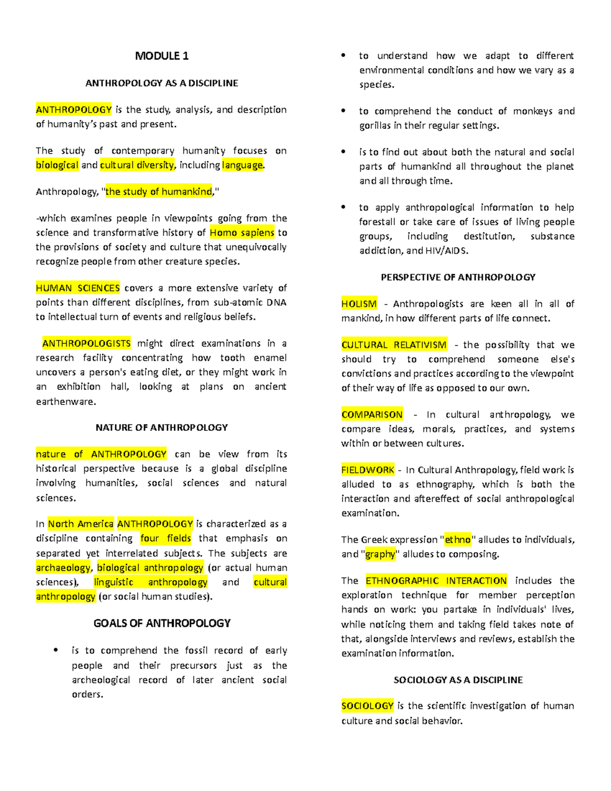 Reviewwerr ucsp - MODULE 1 - MODULE 1 ANTHROPOLOGY AS A DISCIPLINE ...