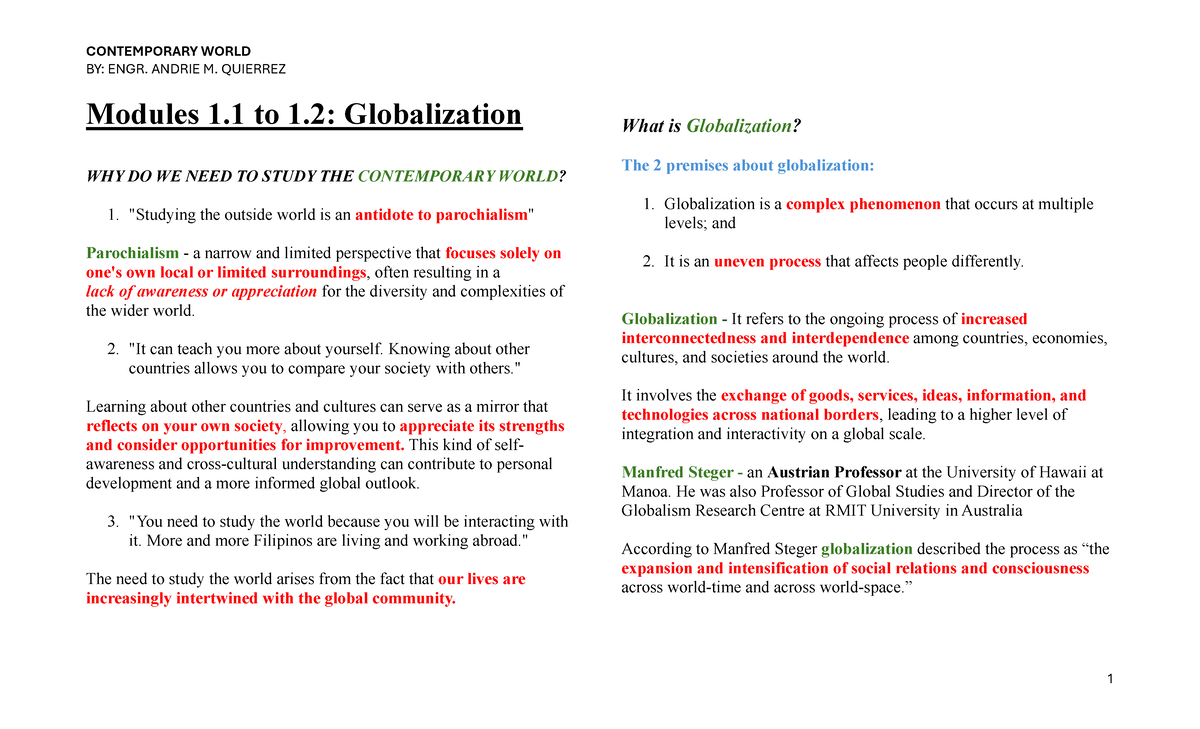 Globalization - BY: ENGR. ANDRIE M. QUIERREZ Modules 1 to 1 ...