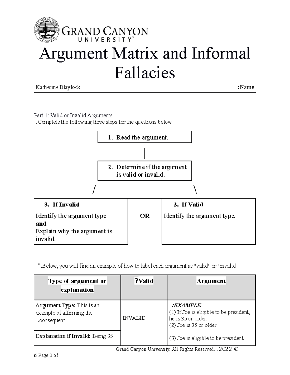 Phi 103 Rs T1argument Matrix Informal Fallacies Argument Matrix And Informal Fallacies
