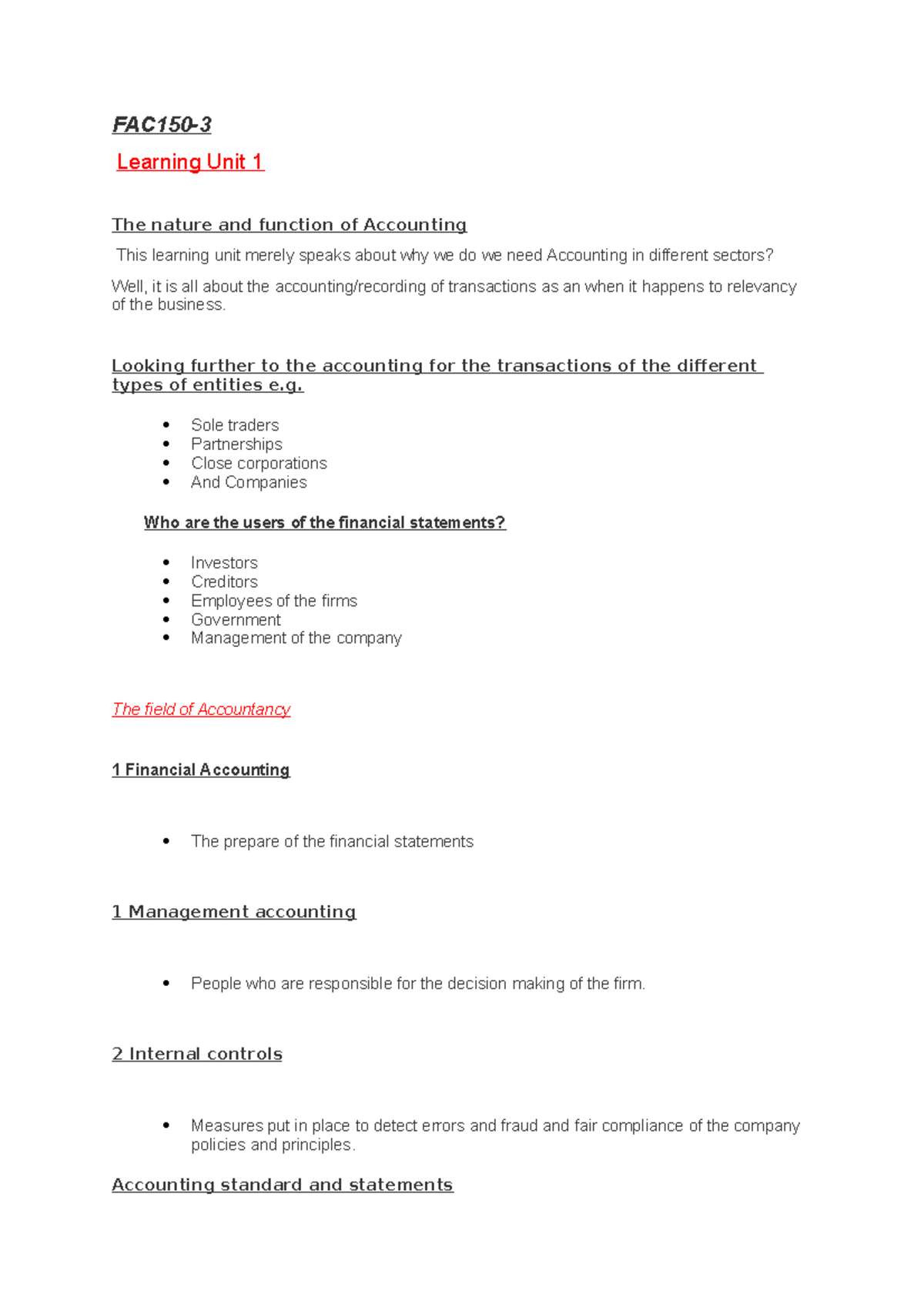 Learning Unit 1 FAC1503 Summary - CSL1001 - DUT - Studocu