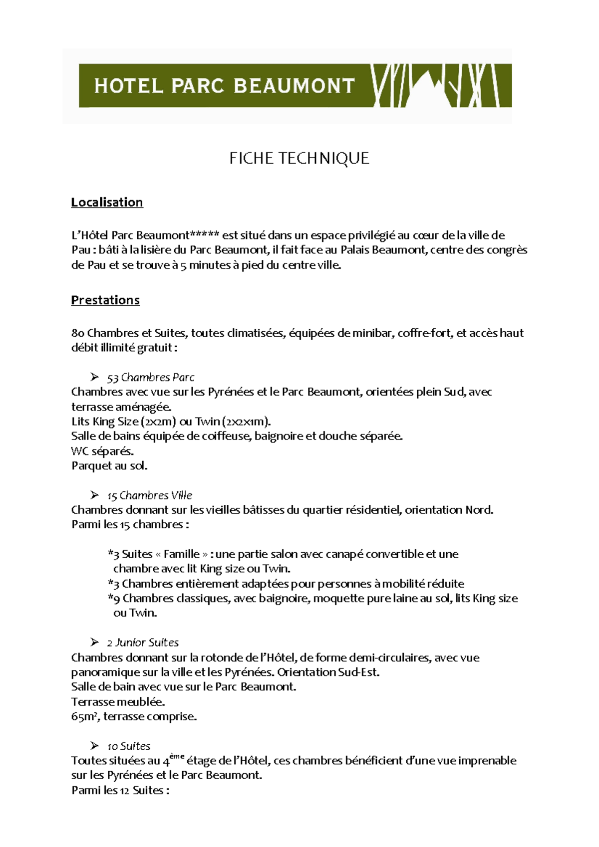 Fiche Technique Hotel - documento importante - FICHE TECHNIQUE ...
