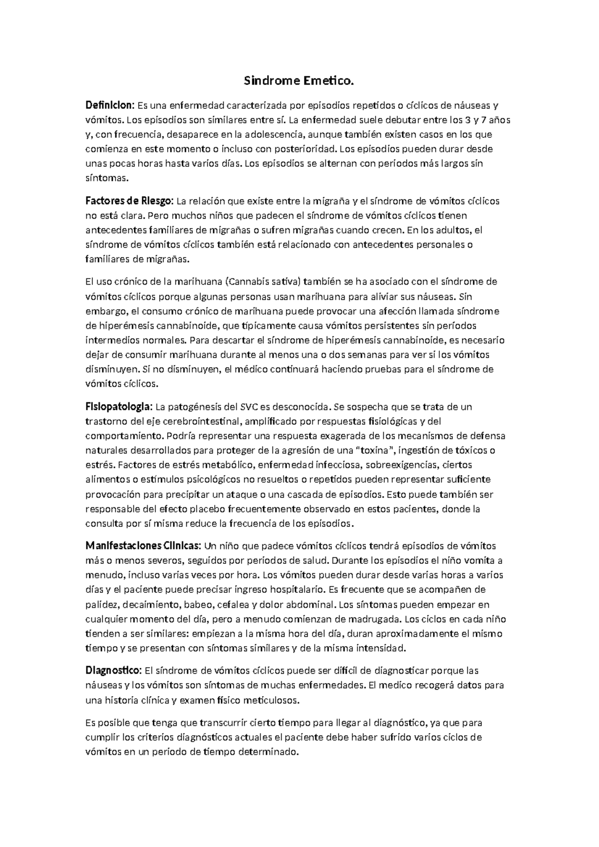Sindrome Emetico - zzzzzzzz - Sindrome Emetico. Definicion: Es una ...