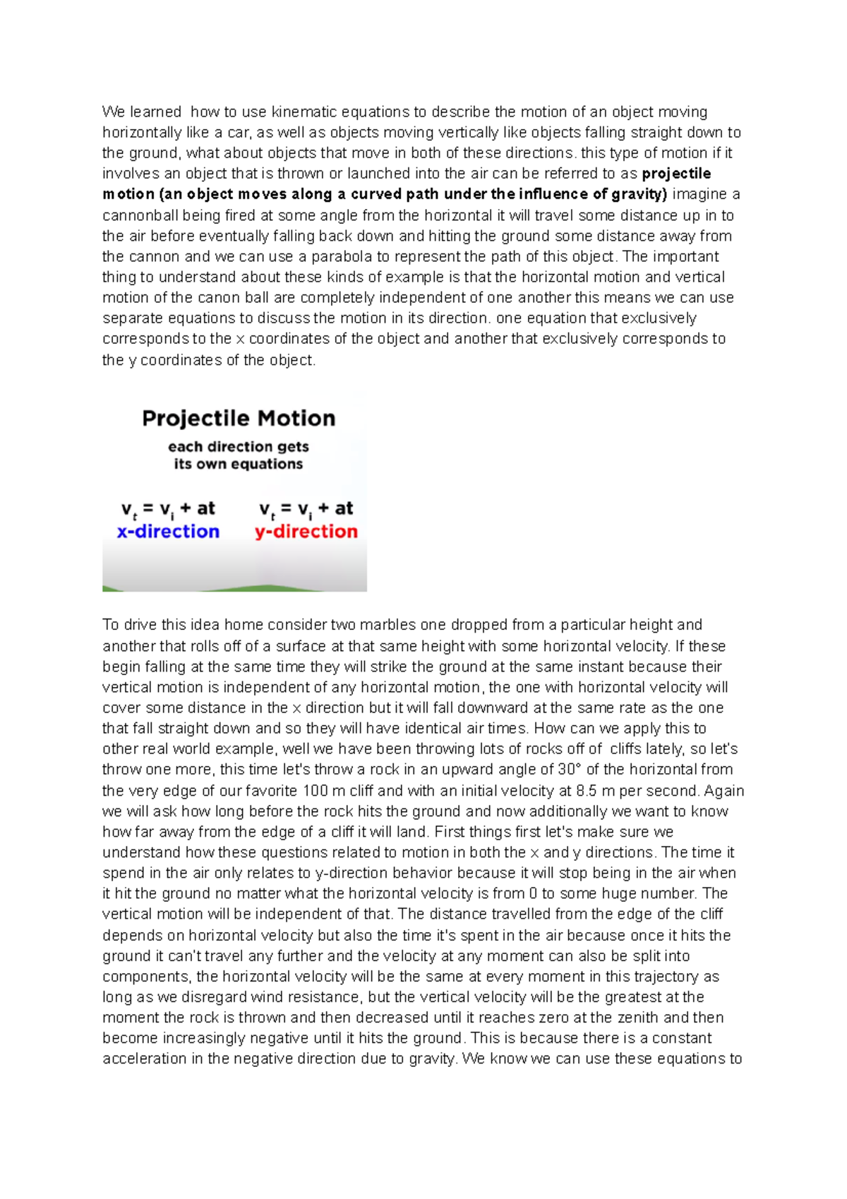 3 - Physics notes - We learned how to use kinematic equations to ...