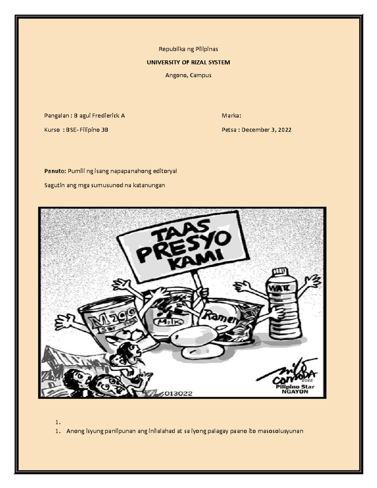 Editoryal - sdasdasdsa - Republika ng Pilipinas UNIVERSITY OF RIZAL ...