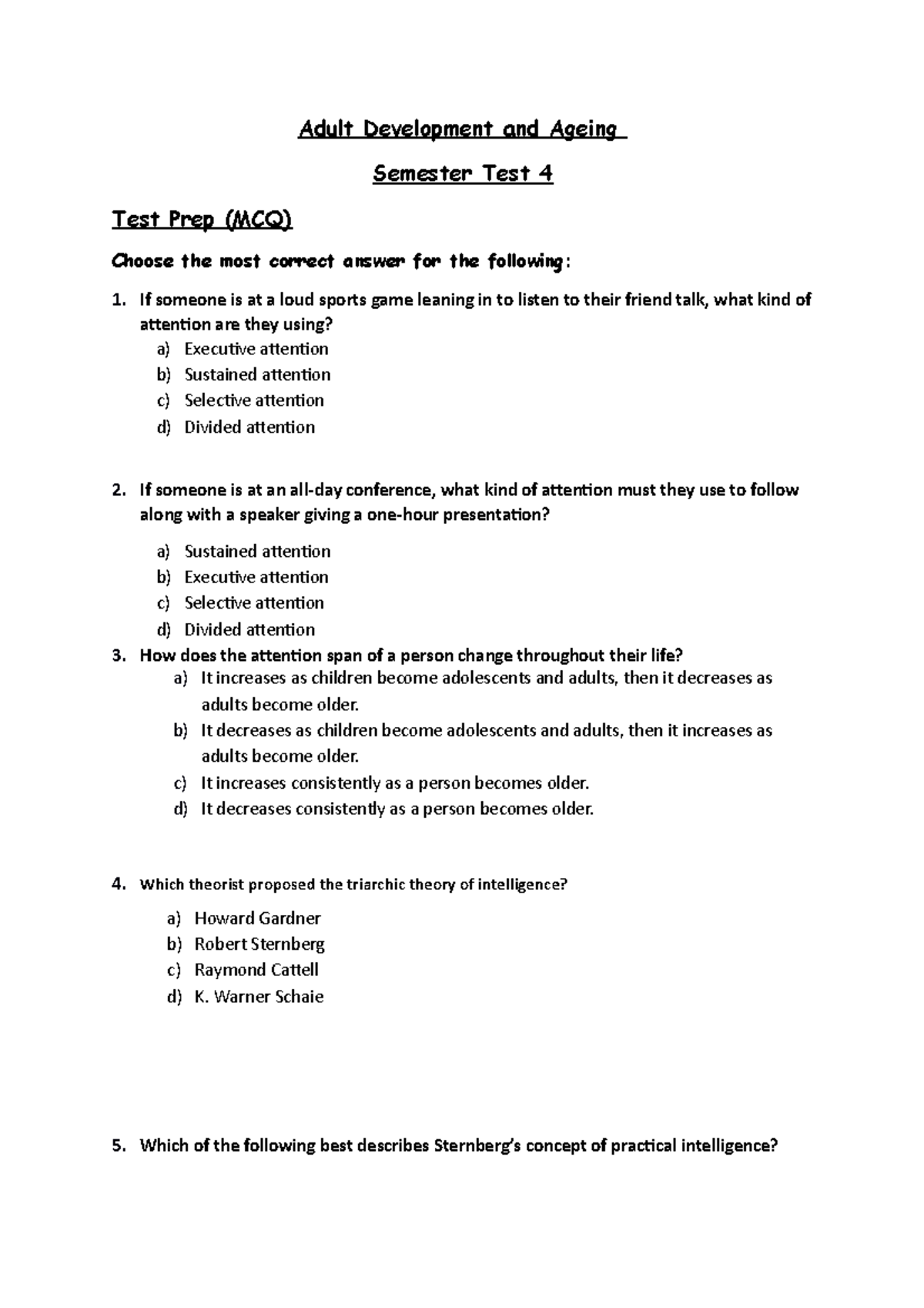 ADA - Semtester Test 4 Prep - Adult Development and Ageing Semester ...