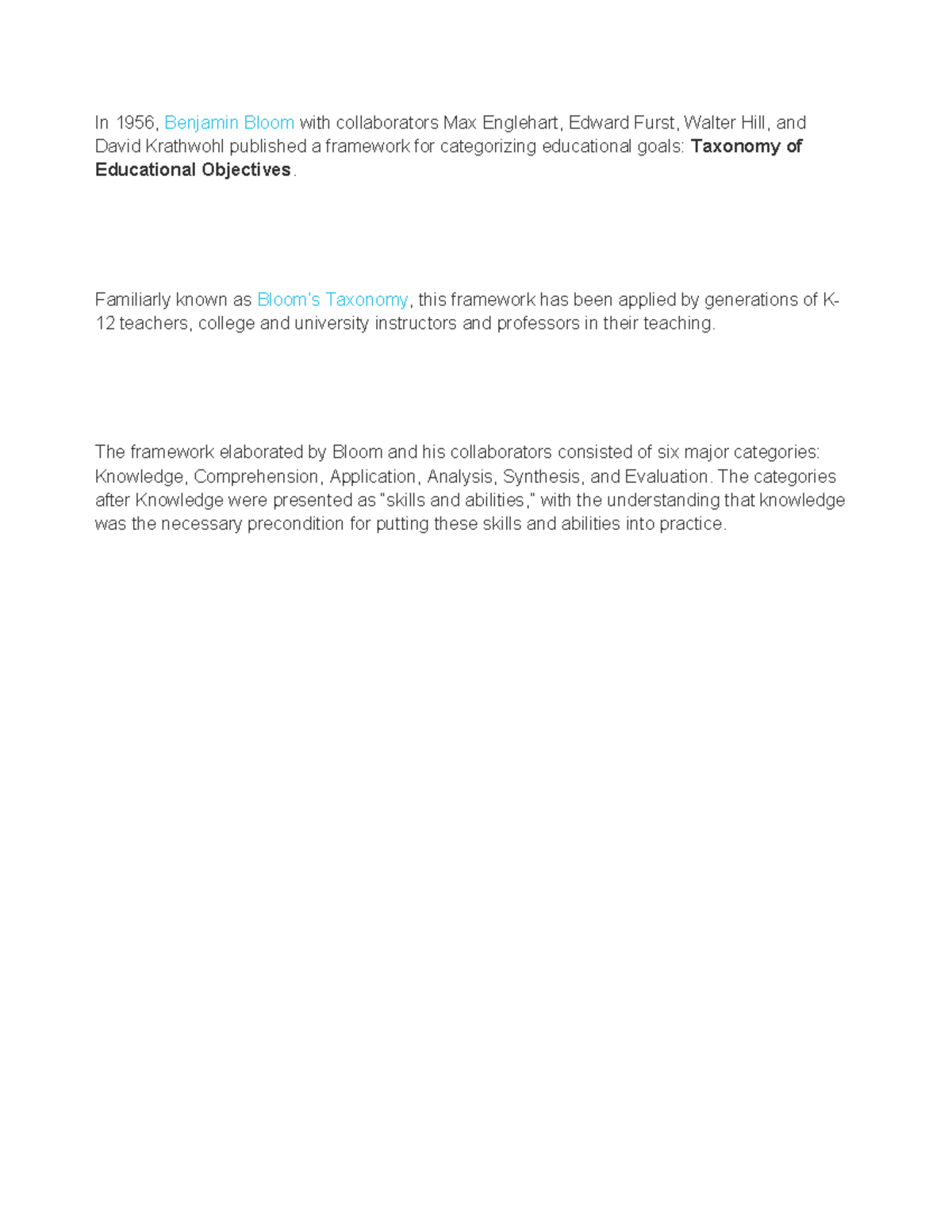 Blooms taxonomy - In 1956, Benjamin Bloom with collaborators Max ...