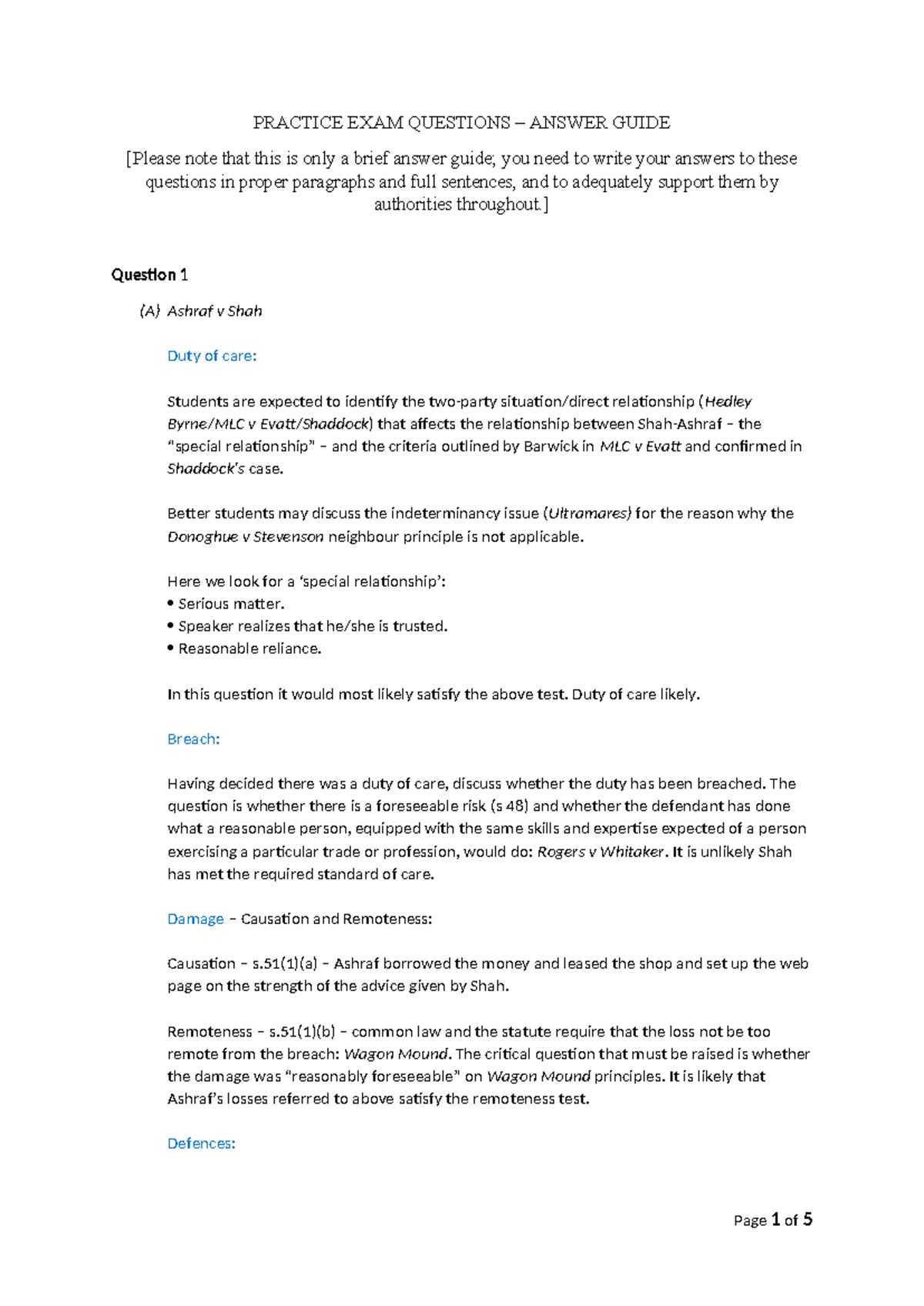 Practice EXAM Questions- Answer Guide - PRACTICE EXAM QUESTIONS ...