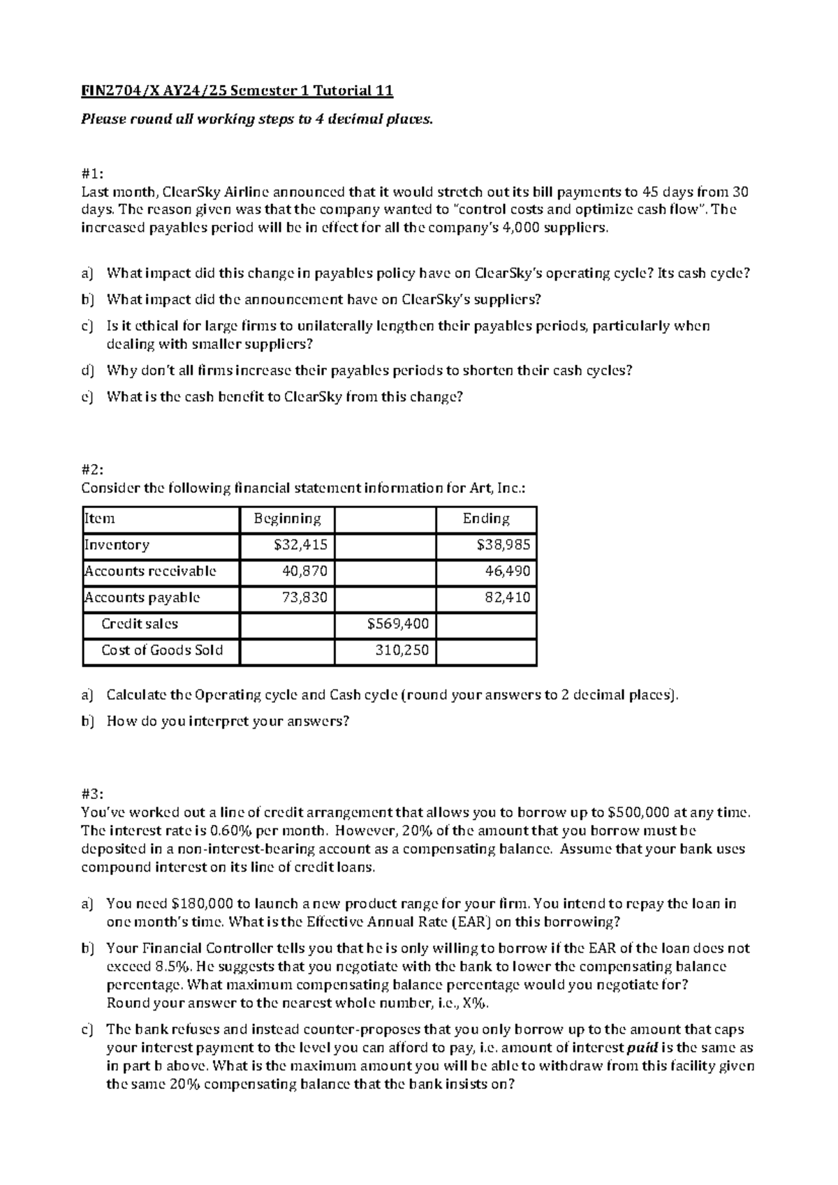 FIN2704 AY24-25 Sem1 Tutorial 11 Questions - FIN2704/X AY24/25 Semester 1 Tutorial 11 Please ...