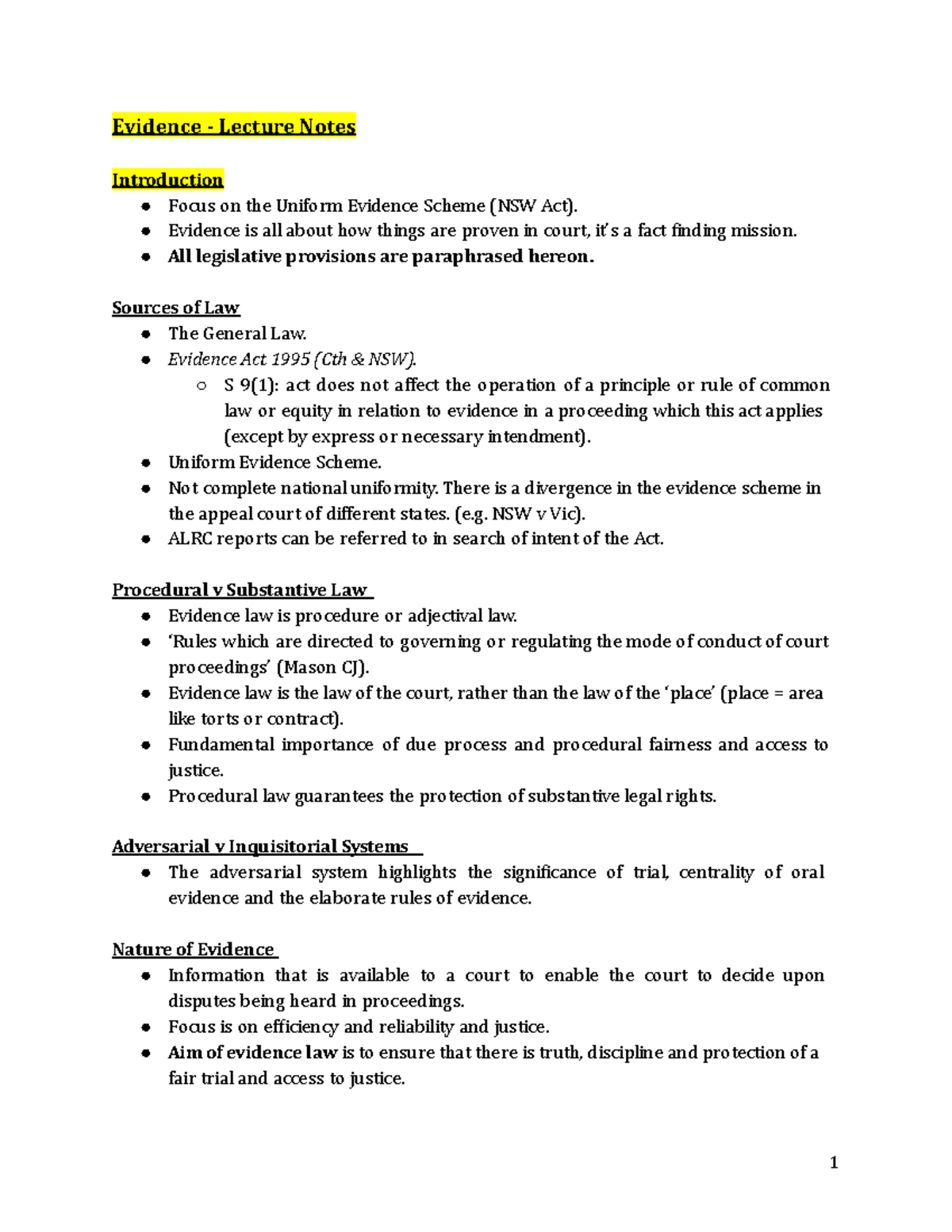 Evidence - Lecture Notes - Google Docs - LAWS 3400 - MQ - Studocu