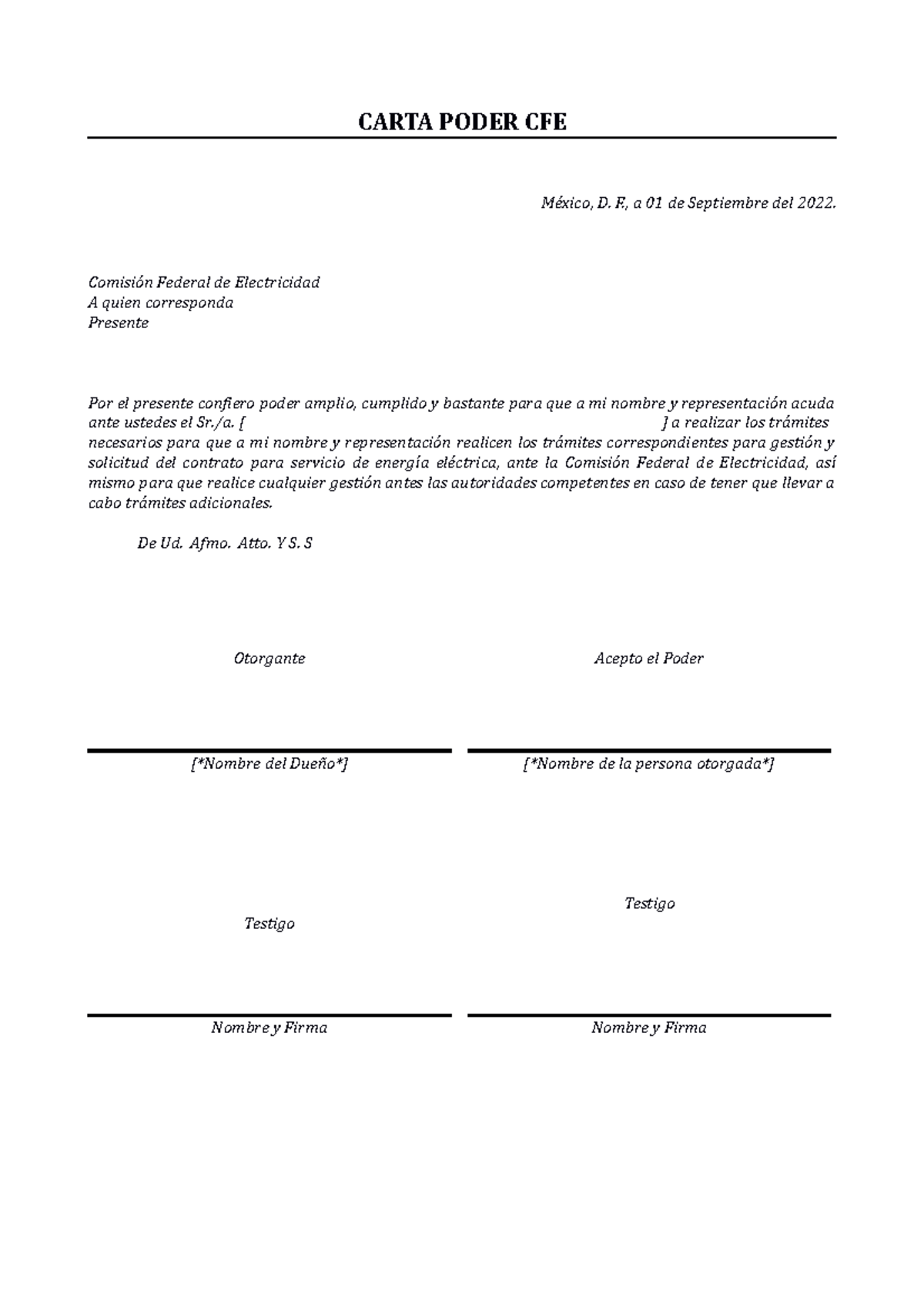 Formato Carta De Poder Vac A Ejemplo En Word Formatos En Blanco