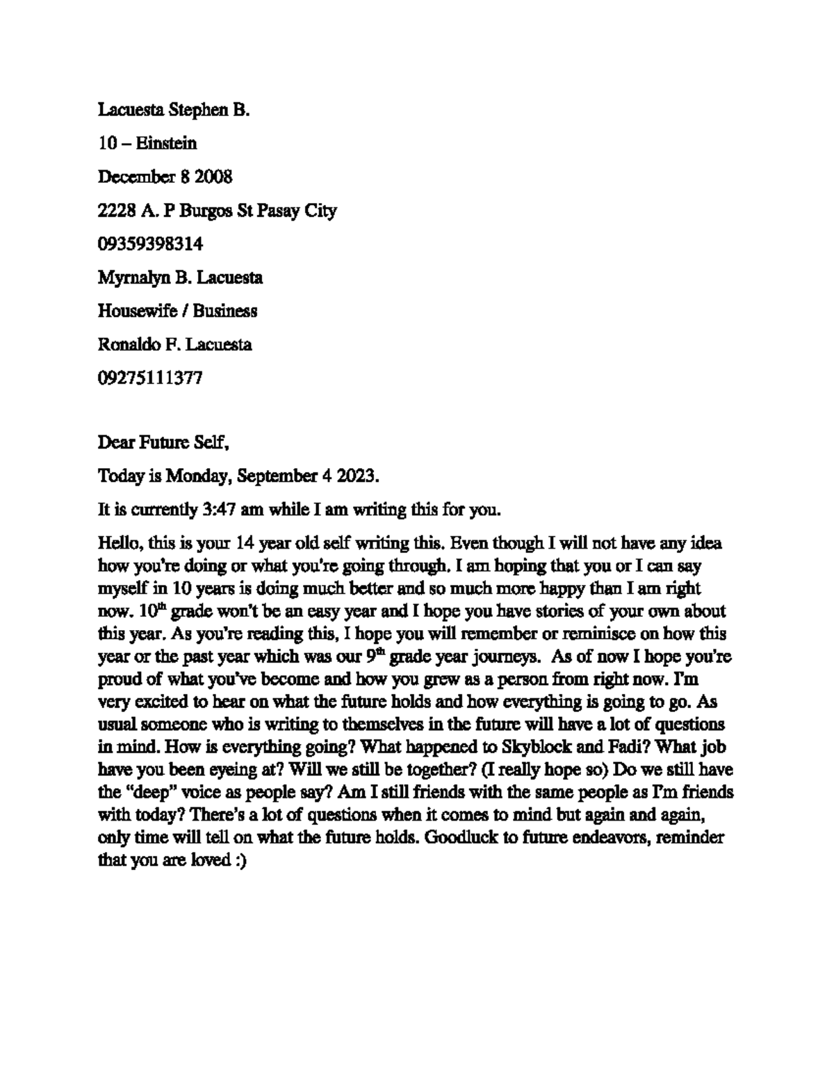 Letter-to-self - Lacuesta Stephen B. 10 – Einstein December 8 2008 2228 ...