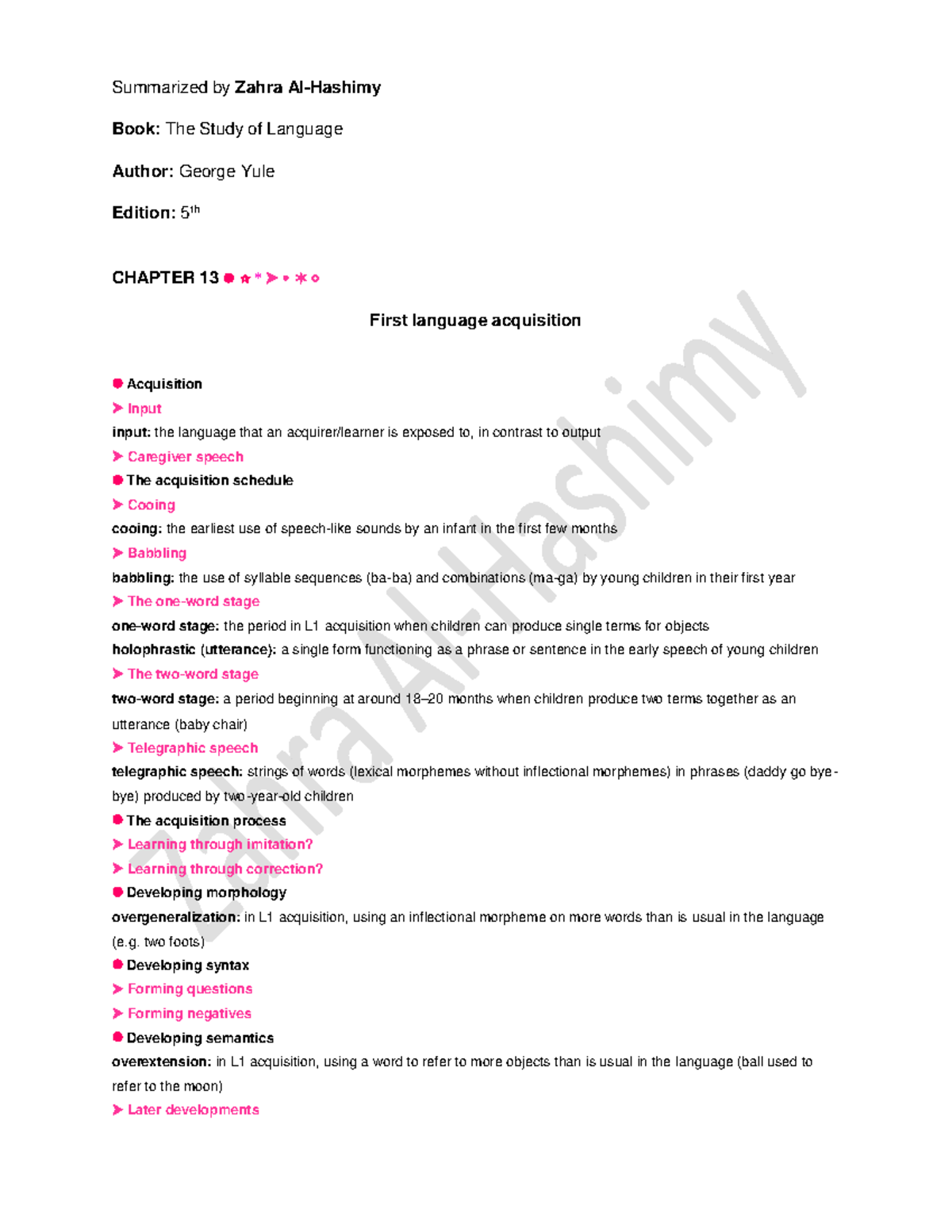 13 First lanugage acquisition (Yule) - Warning: TT: undefined function: 32 Warning: TT ...