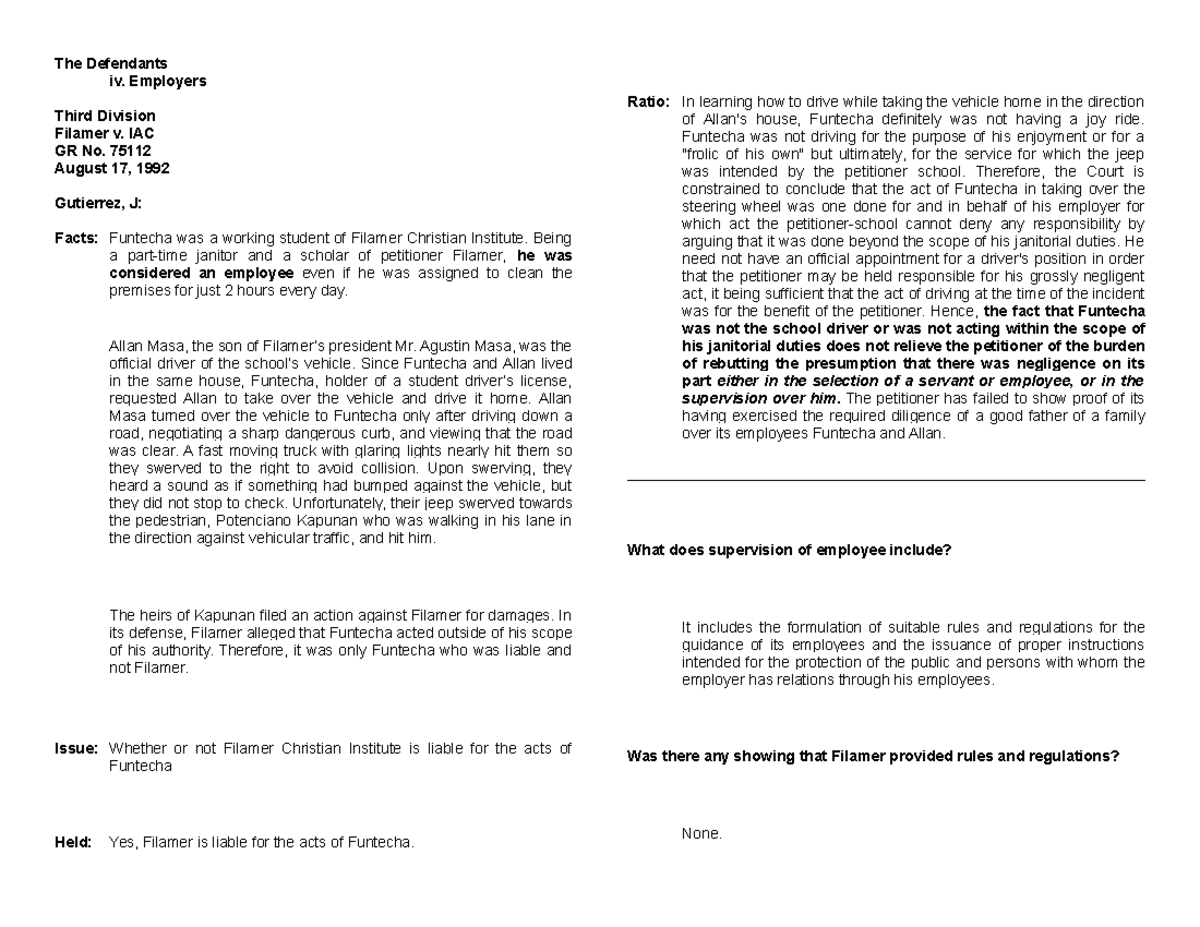 299558949 Filamer v IAC Digest - The Defendants iv. Employers Third ...