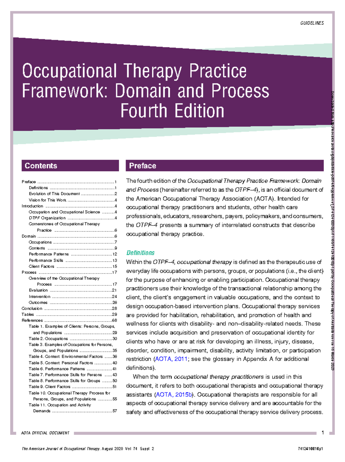 7412410010 p1 - occ - Occupational Therapy Practice Framework: Domain ...