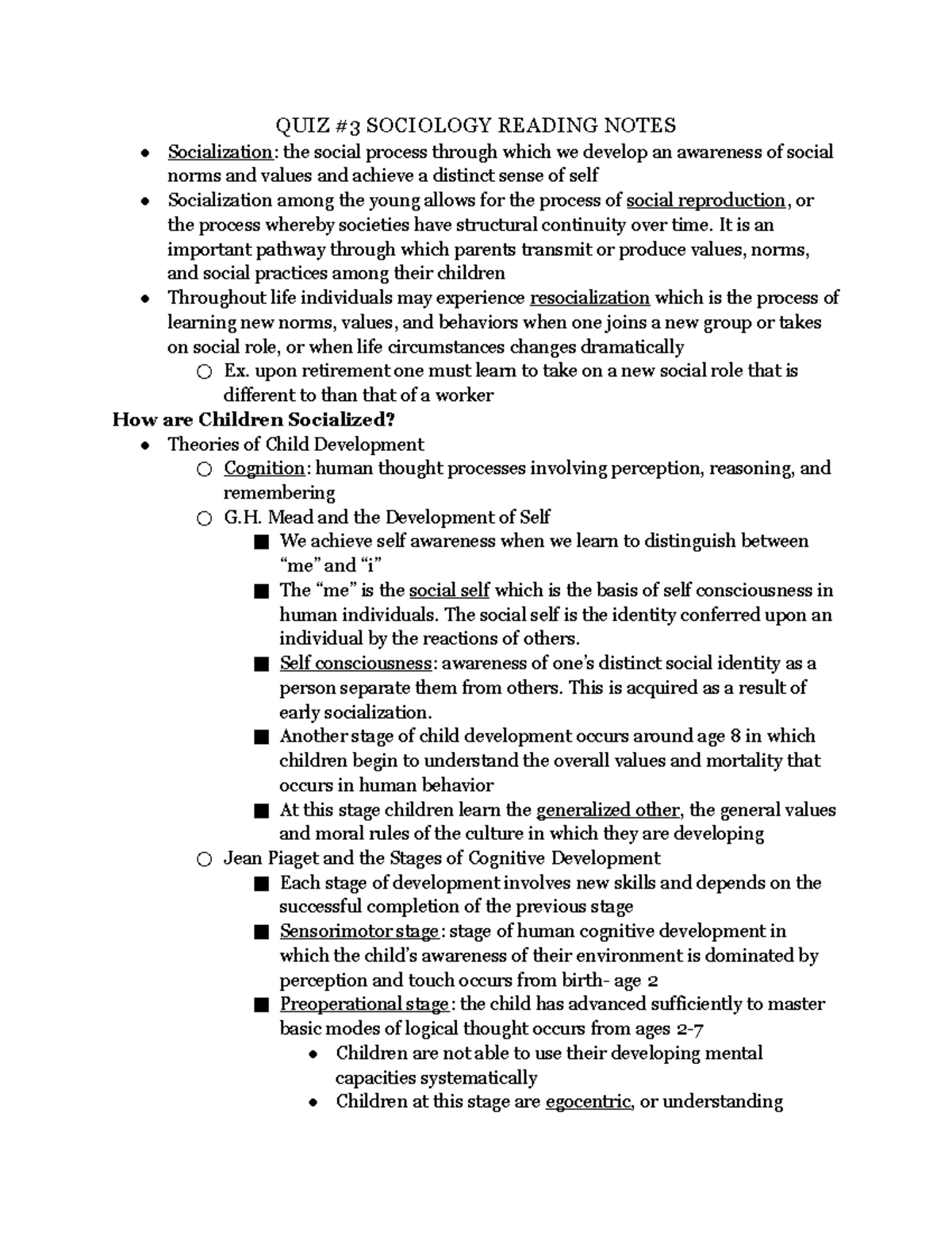 QUIZ #3 Sociology Reading Notes - QUIZ #3 SOCIOLOGY READING NOTES ...