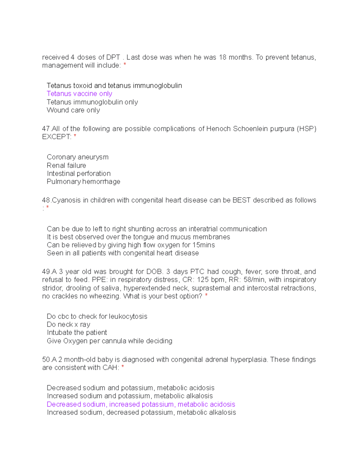 Medical and health information exam part 3 - received 4 doses of DPT ...