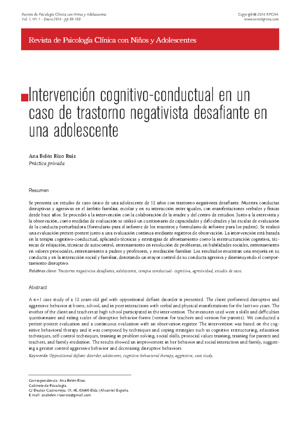 14 10. Caso clínico de un trastorno de conducta desafiante - Revista de ...