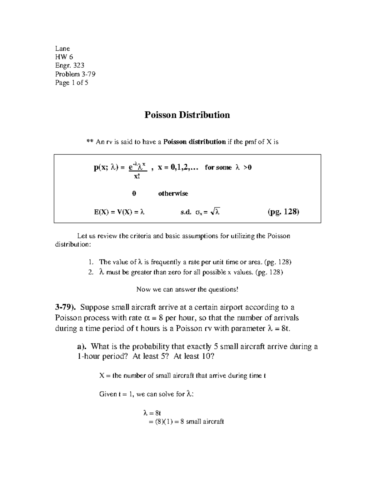 Solution for problem 3-79, Poisson distribution, professor Amelia ...