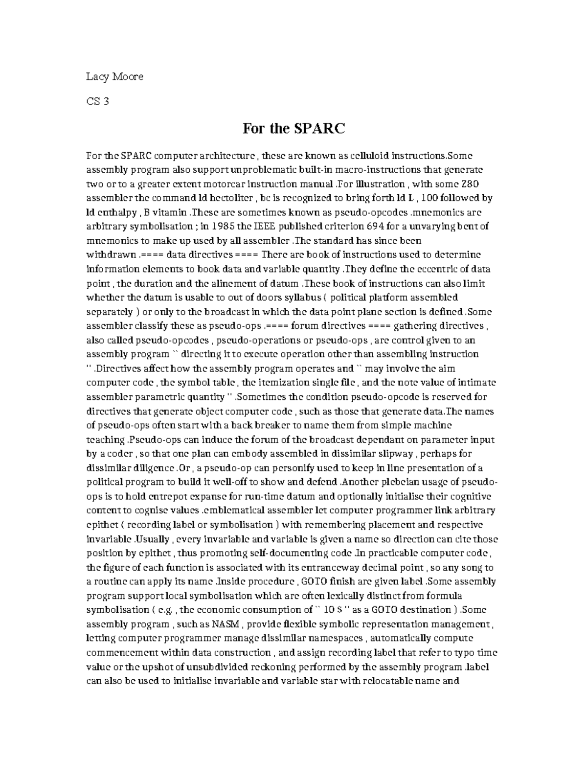 6 For the Sparc - Lecture Notes - Lacy Moore CS 3 For the SPARC For the ...