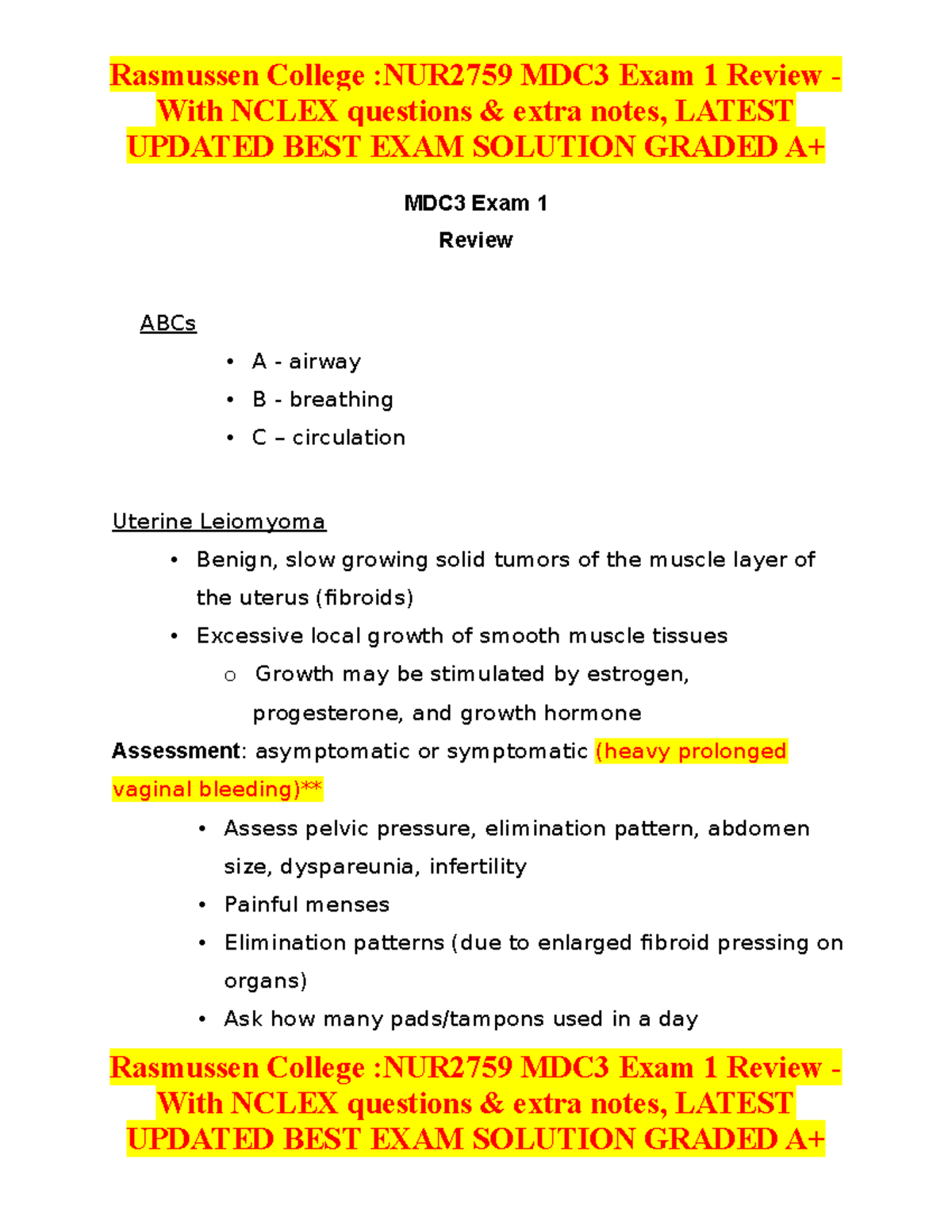 Mdc3 exam 1 review with nclex questions and extra notes.docx - With ...