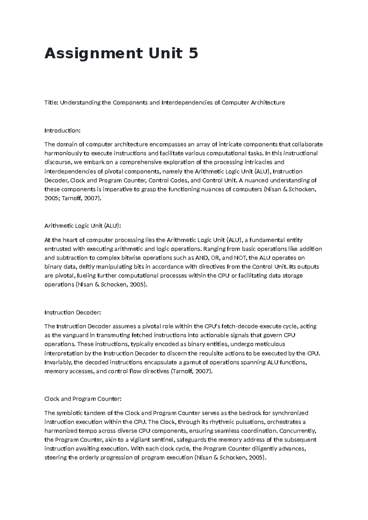 Assignment Unit 5 Csystems Assignment Unit 5 Title Understanding The