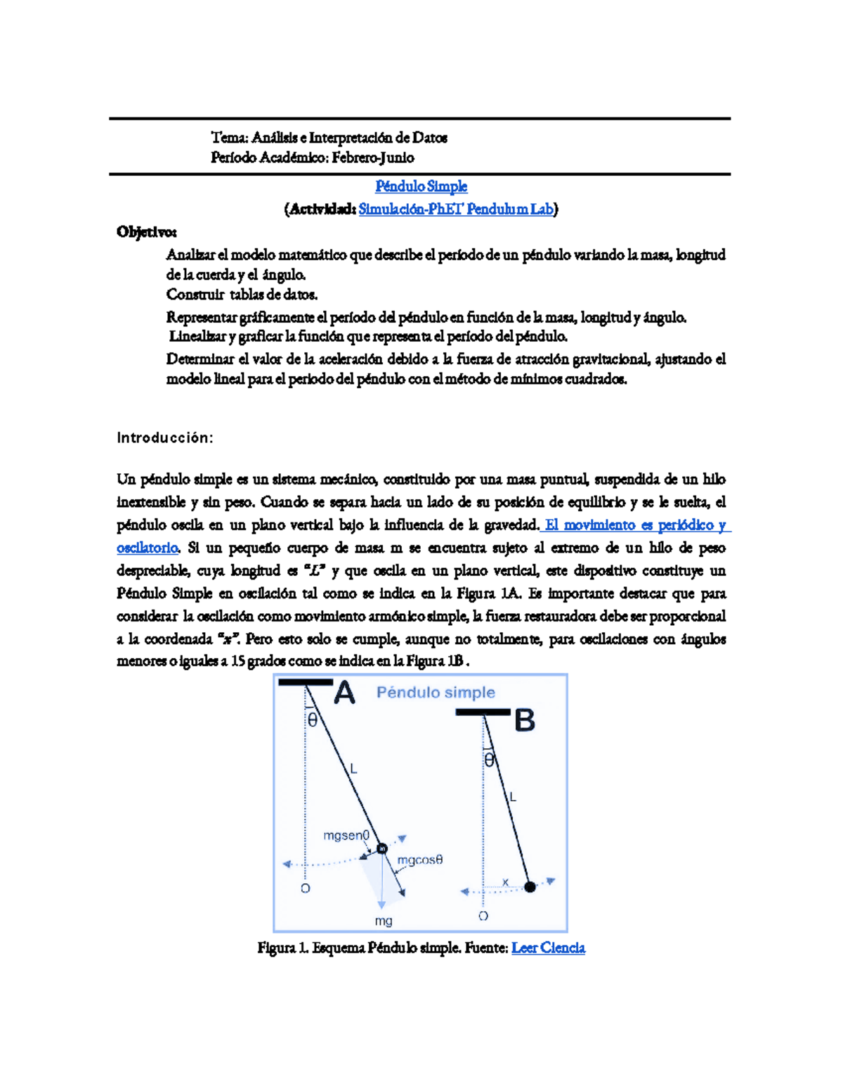 Practica del pendulo - práctica - Tema: Análisis e Interpretación de Datos Período Académico ...