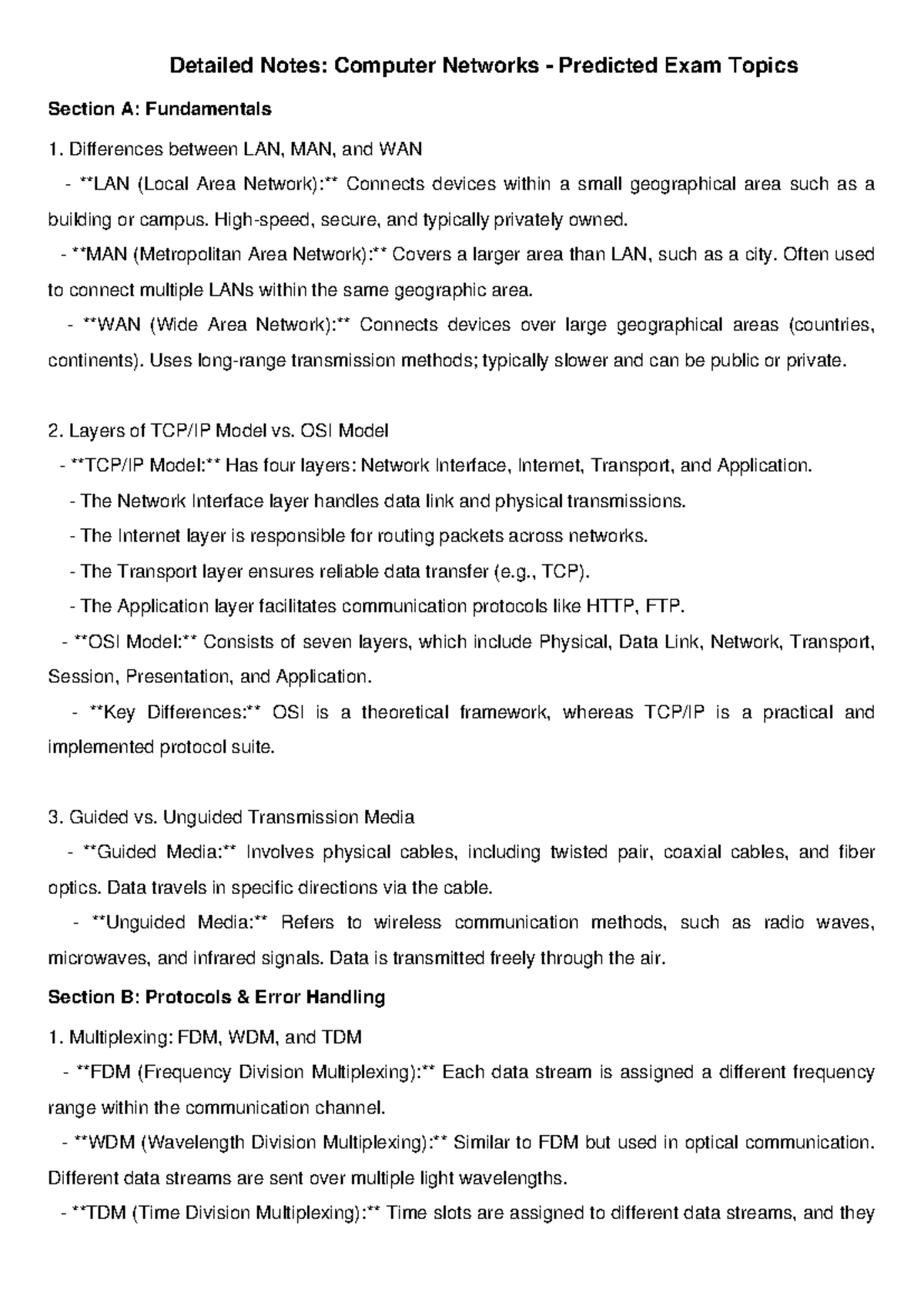 Detailed Computer Networks Exam Notes - Detailed Notes: Computer ...