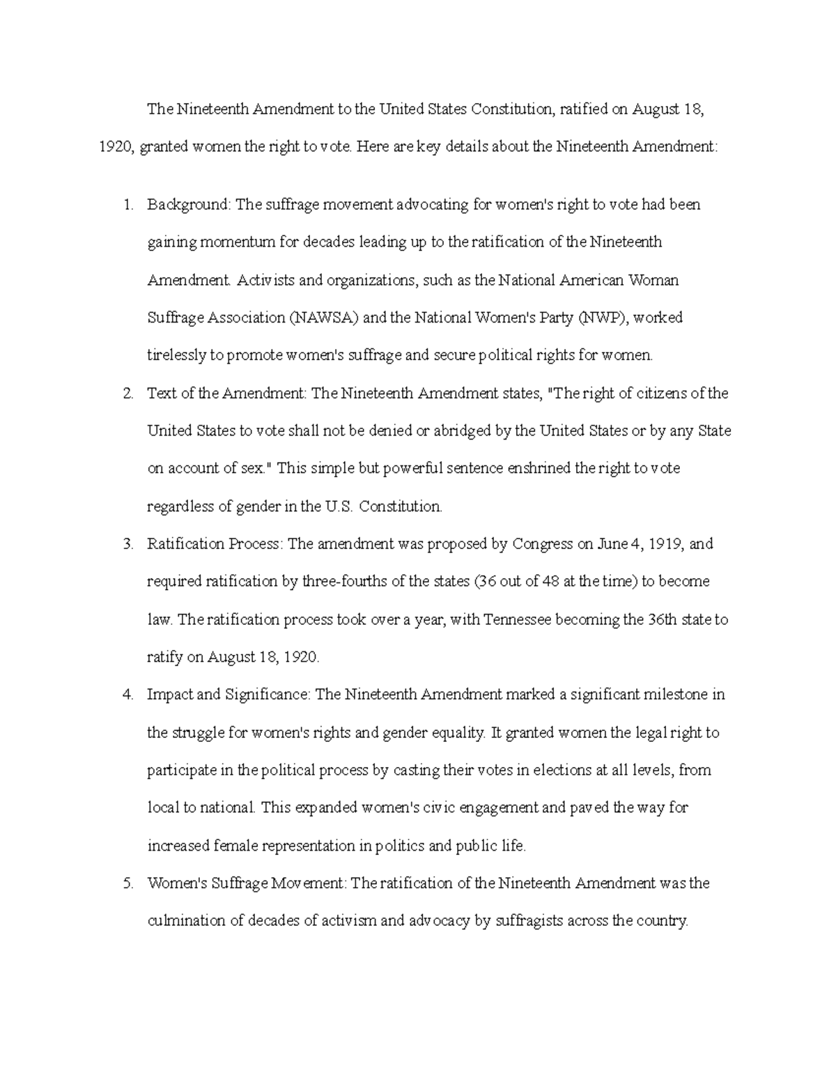 Nineteenth Amendment - Here are key details about the Nineteenth ...