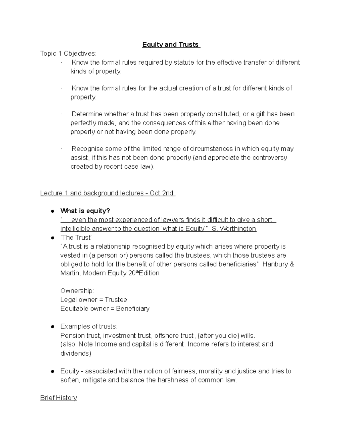 Equity and Trusts - Module convenour. - Equity and Trusts Topic 1 ...