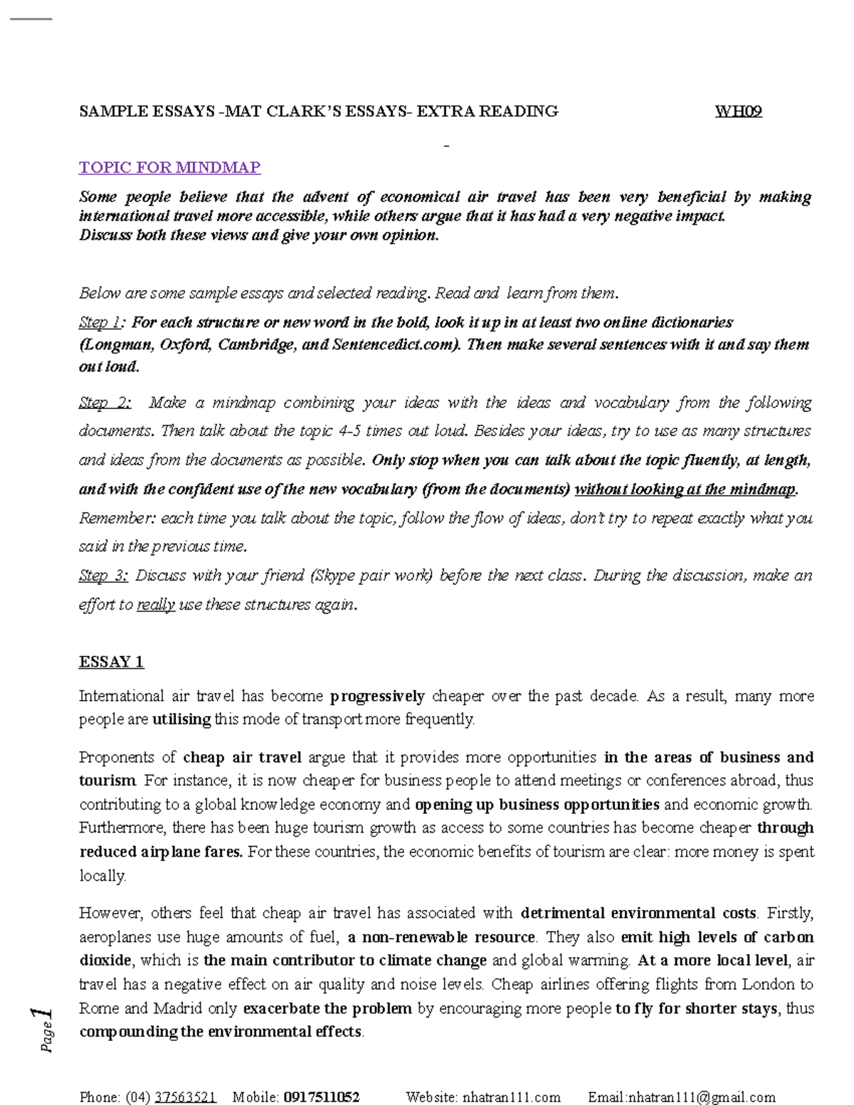 WH09-TASK 2-AIR Travel- Extra Reading- Sample Essays - SAMPLE ESSAYS ...