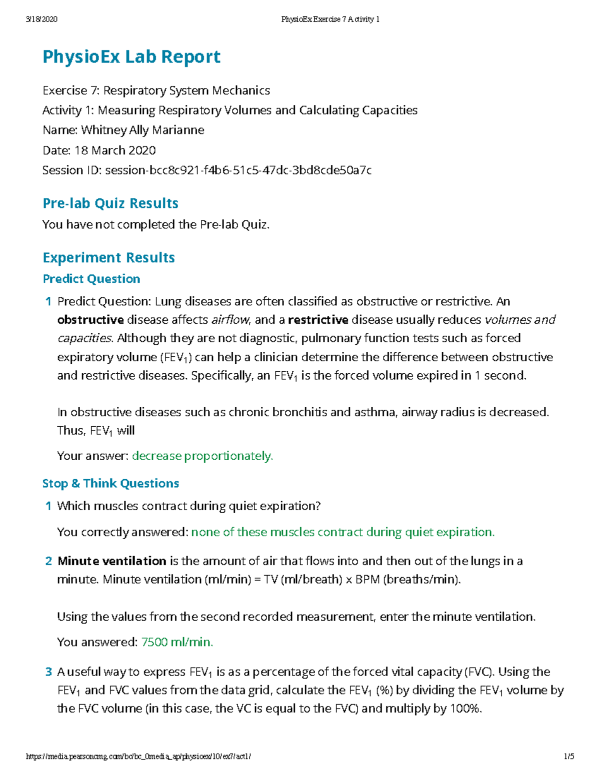 Physio Ex Exercise 7 Activity 1 - PhysioEx Lab Report Exercise 7 ...