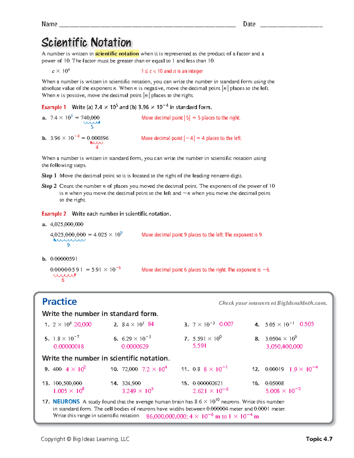 Hscc srh 0407 a - Answer key - Copyright © Big Ideas Learning, LLC ...