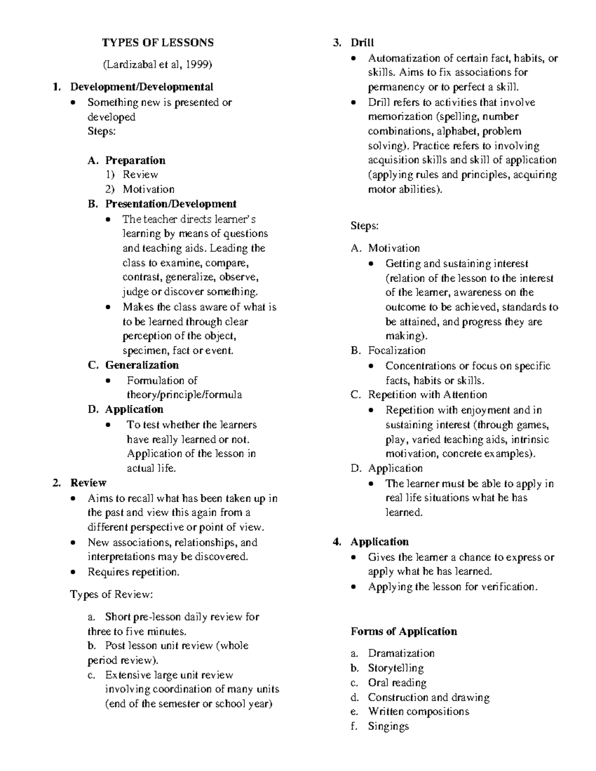 Types of Lessons - MATERIALS FOR PRACTICE - TYPES OF LESSONS ...