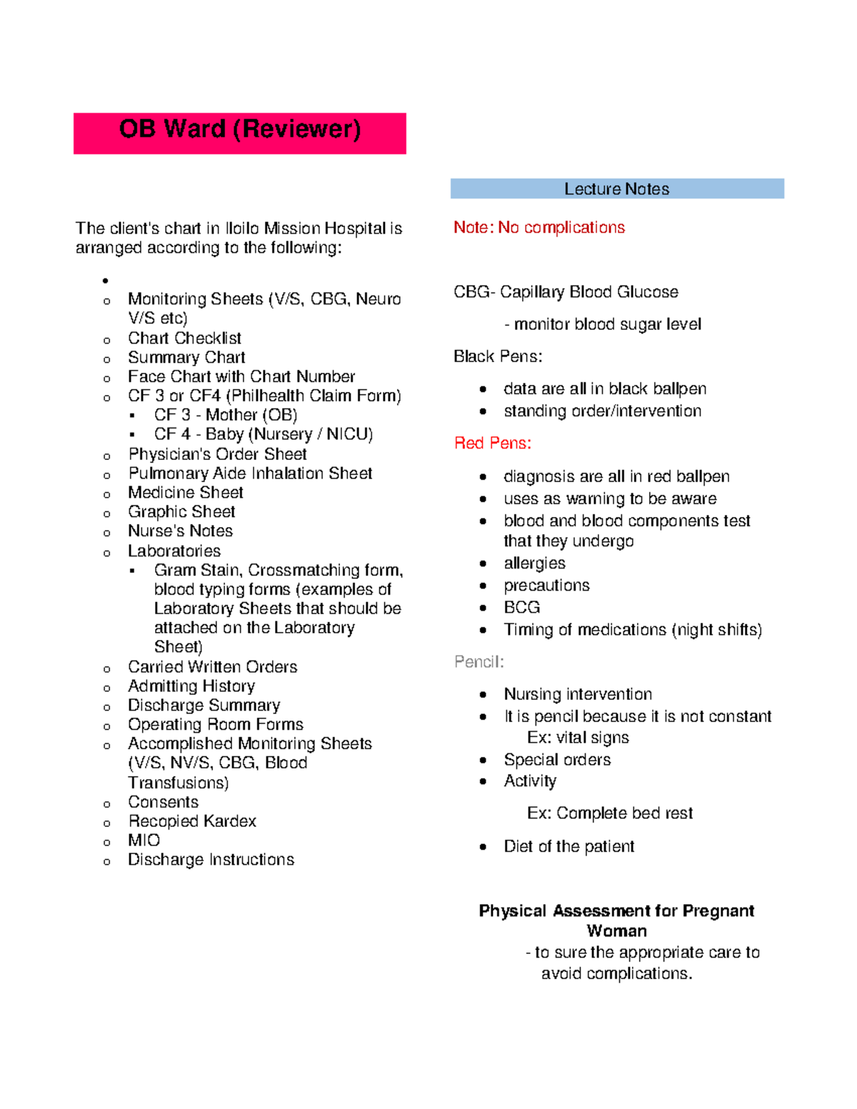 OB Ward Reviewer in Nursing 2 Related Learning Experience - OB Ward ...