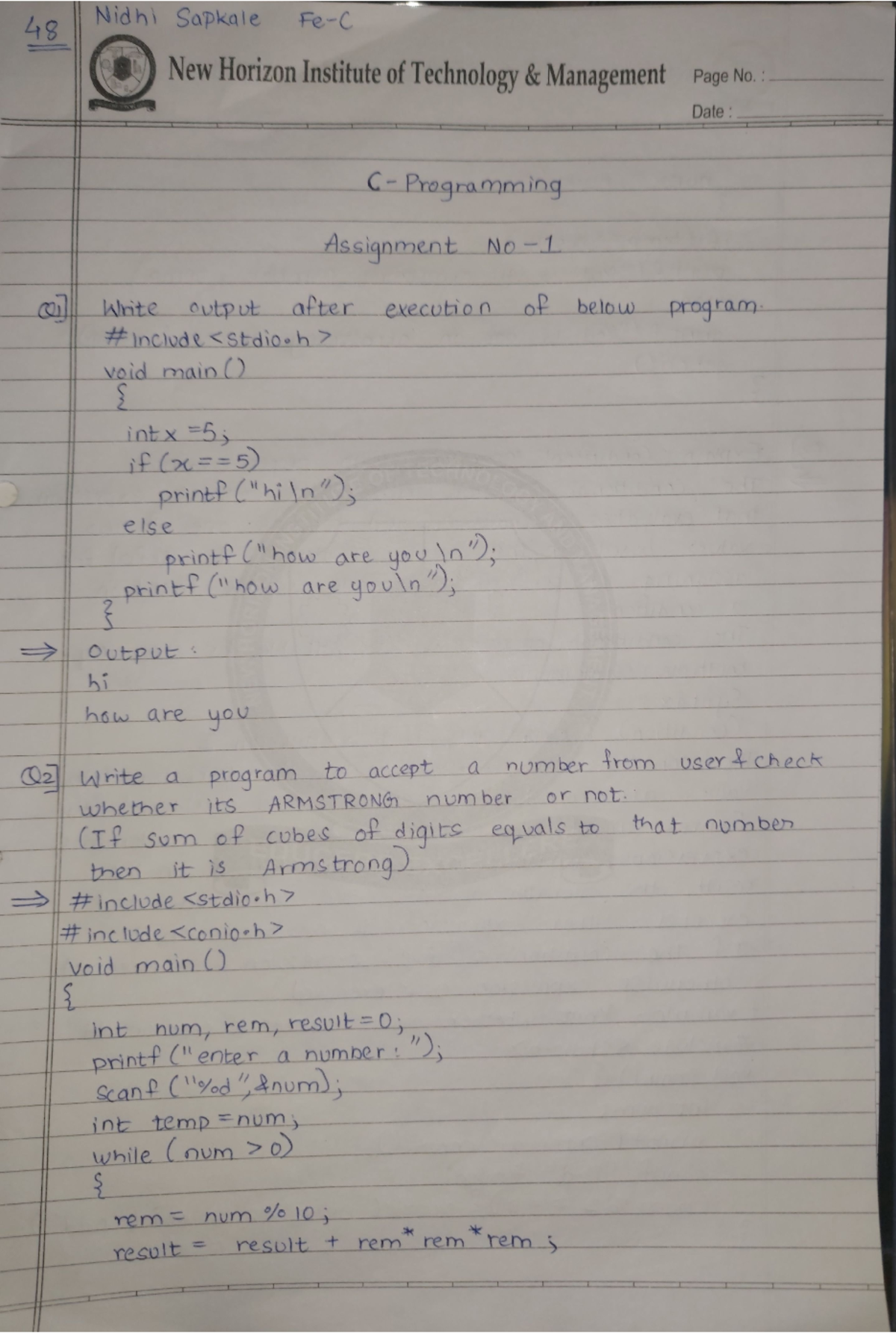 CP-assignment 1 - it is cp assignment - 48 Nidhi Sapkale New Horizon Institute of Technology ...