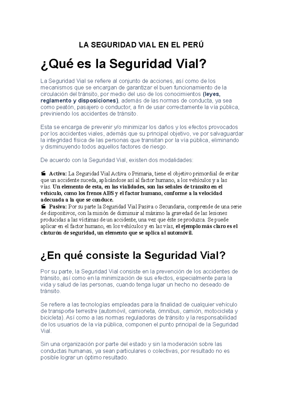 LA Seguridad VIAL EN EL PERÚ - LA SEGURIDAD VIAL EN EL PERÚ ¿Qué es la ...