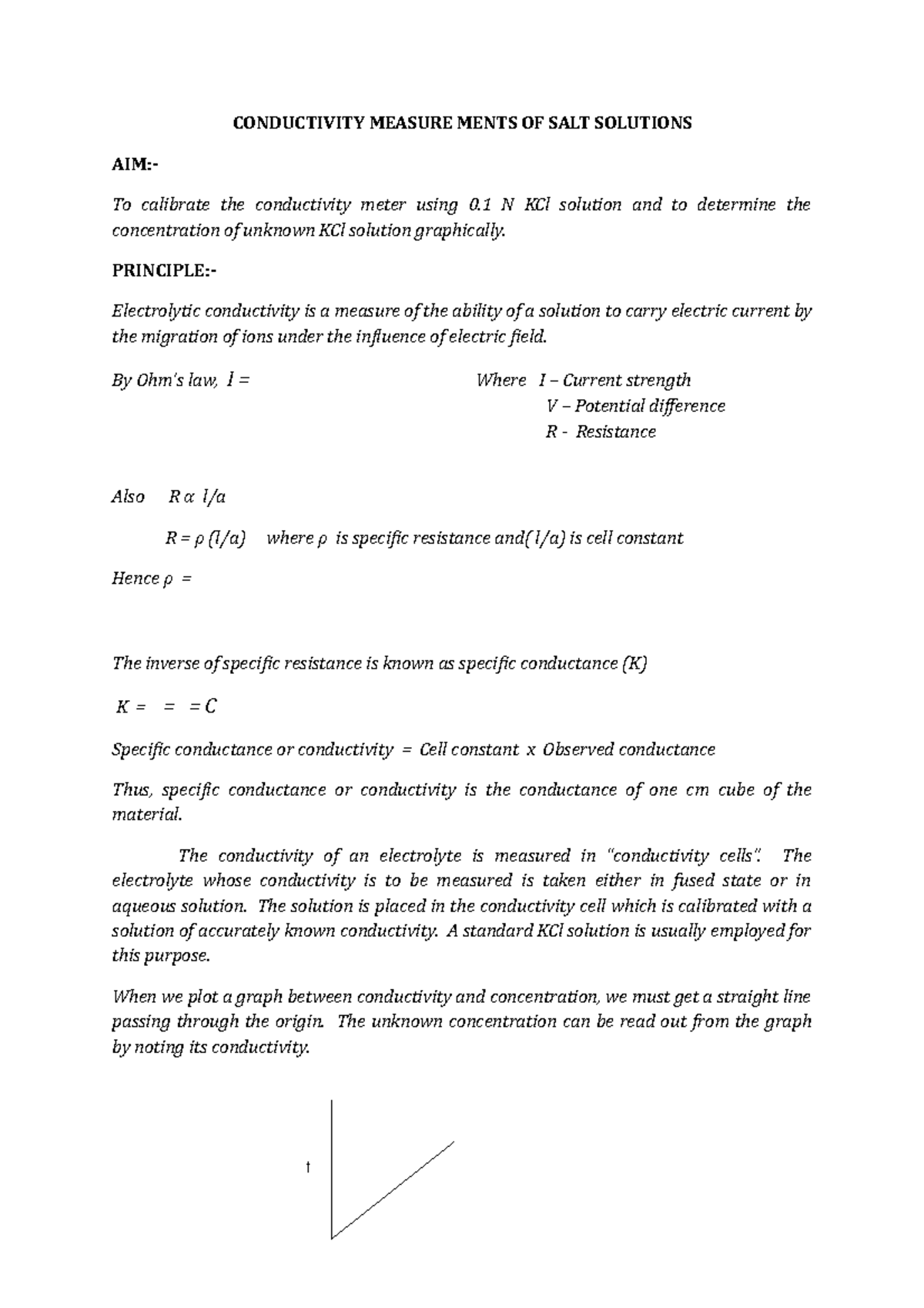 Experiment NO -4 Conductivity Measure Ments OF SALT Solutions ...