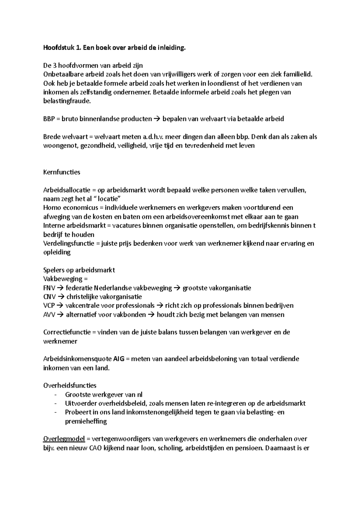 ABM leerjaar 1 HRM - Samenvatting boek - Hoofdstuk 1. Een boek over ...