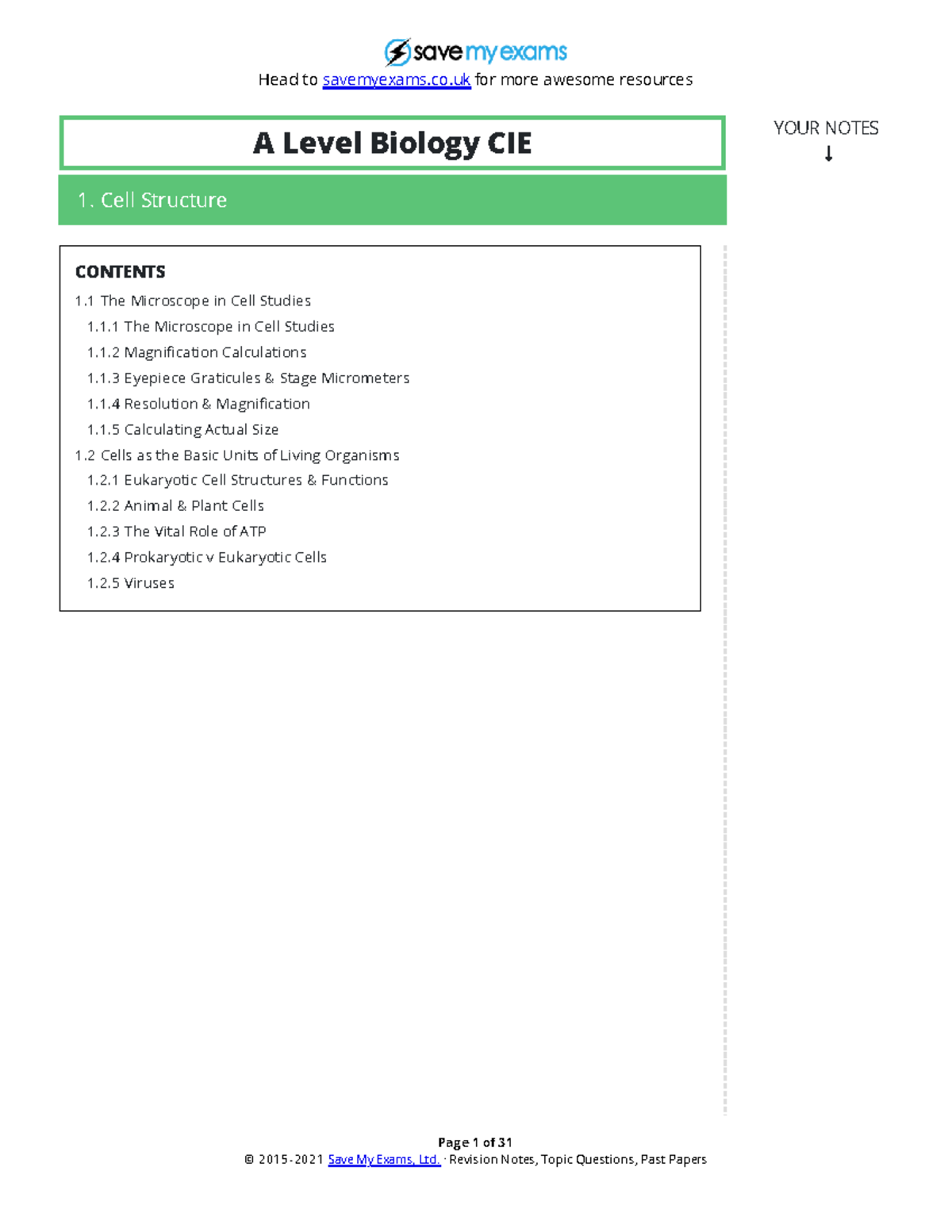 Microscopes - bio - GOOD - Page 1 of 31 A Level Biology CIE 1. Cell ...