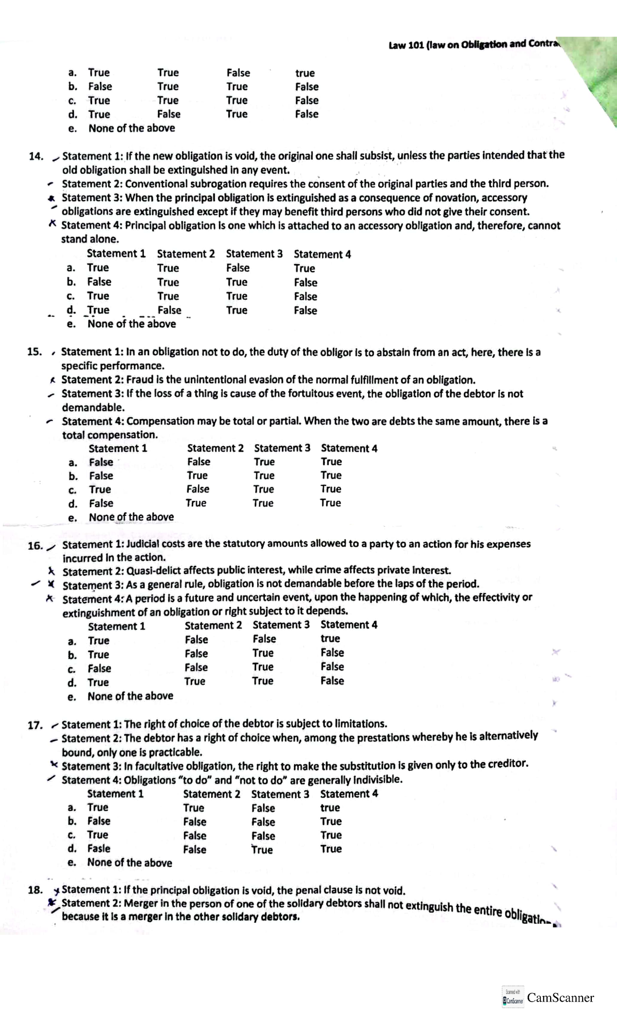Law - Law - Law 101 (law on Obligation and Contra a. True True False ...