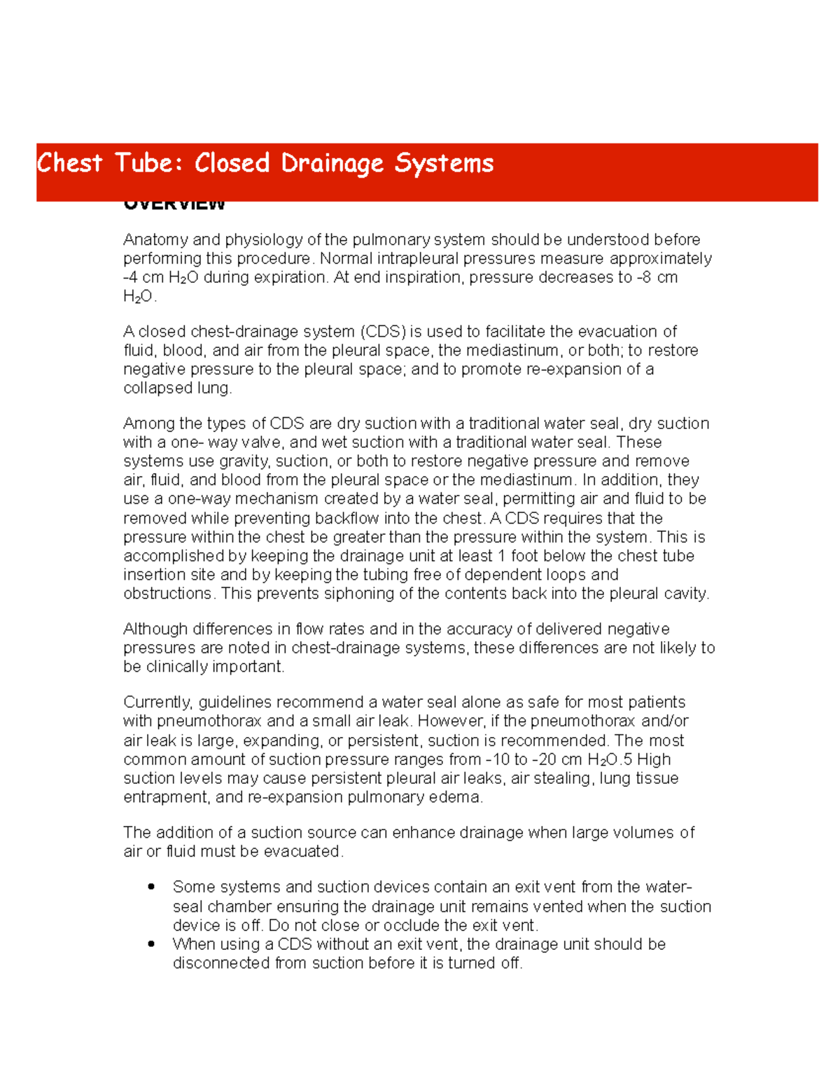 Notes on Chest Tubes 4526 - OVERVIEW Anatomy and physiology of the ...