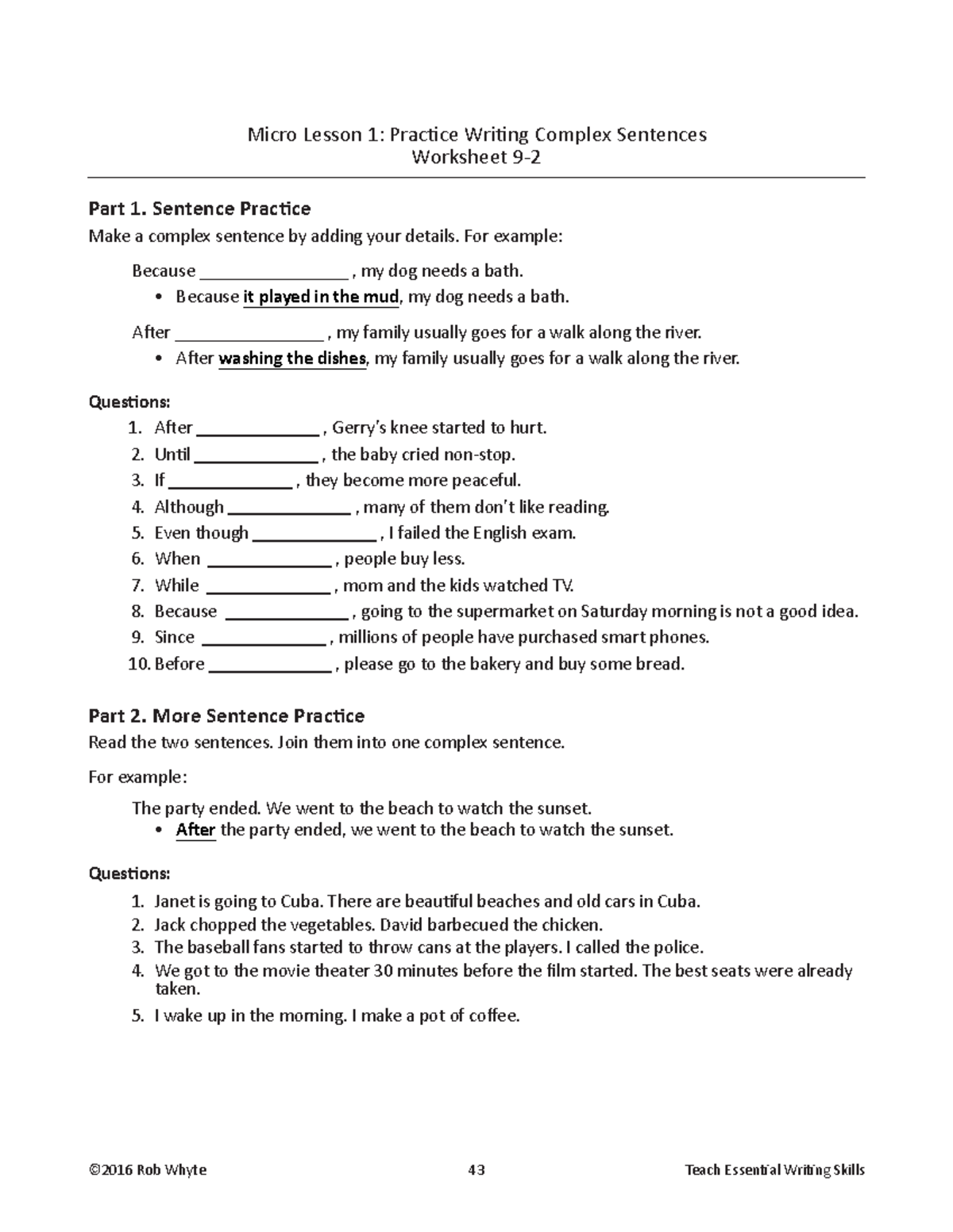 Complex-sentence-exercises - Micro Lesson 1: Practice Writing Complex ...