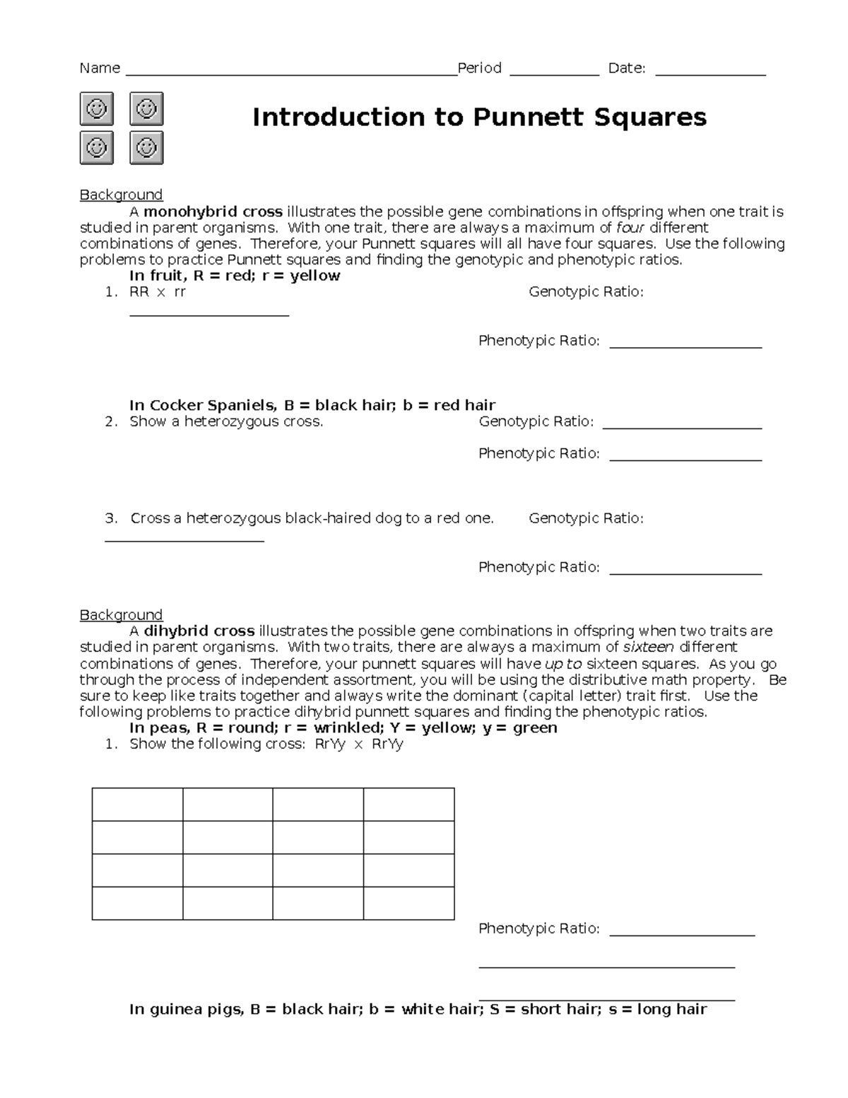 Introduction to punnett squares with out sex link - Name - Studocu